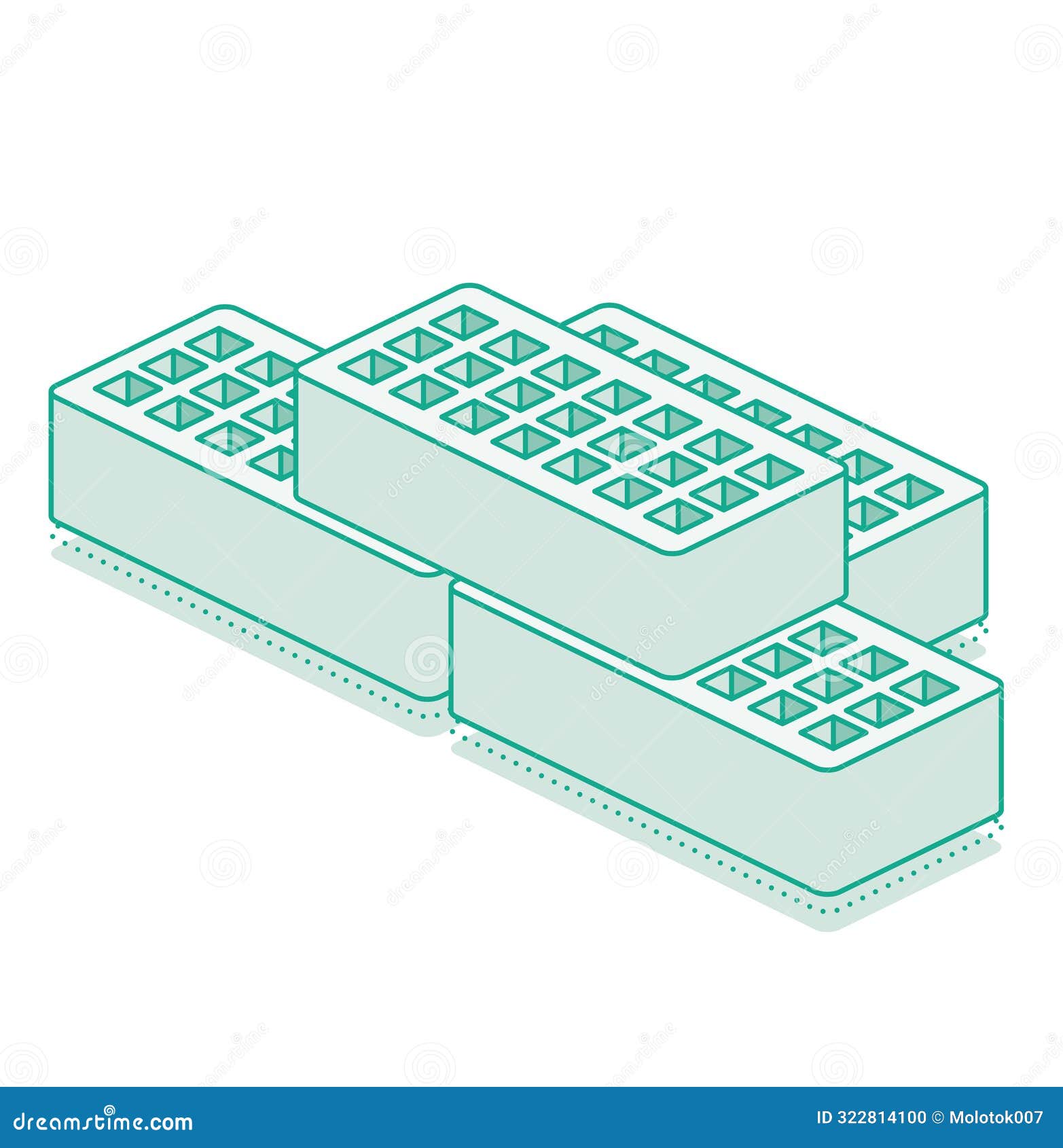 Isometric Bricks with Holes. Outline 3D Object Isolated on White ...