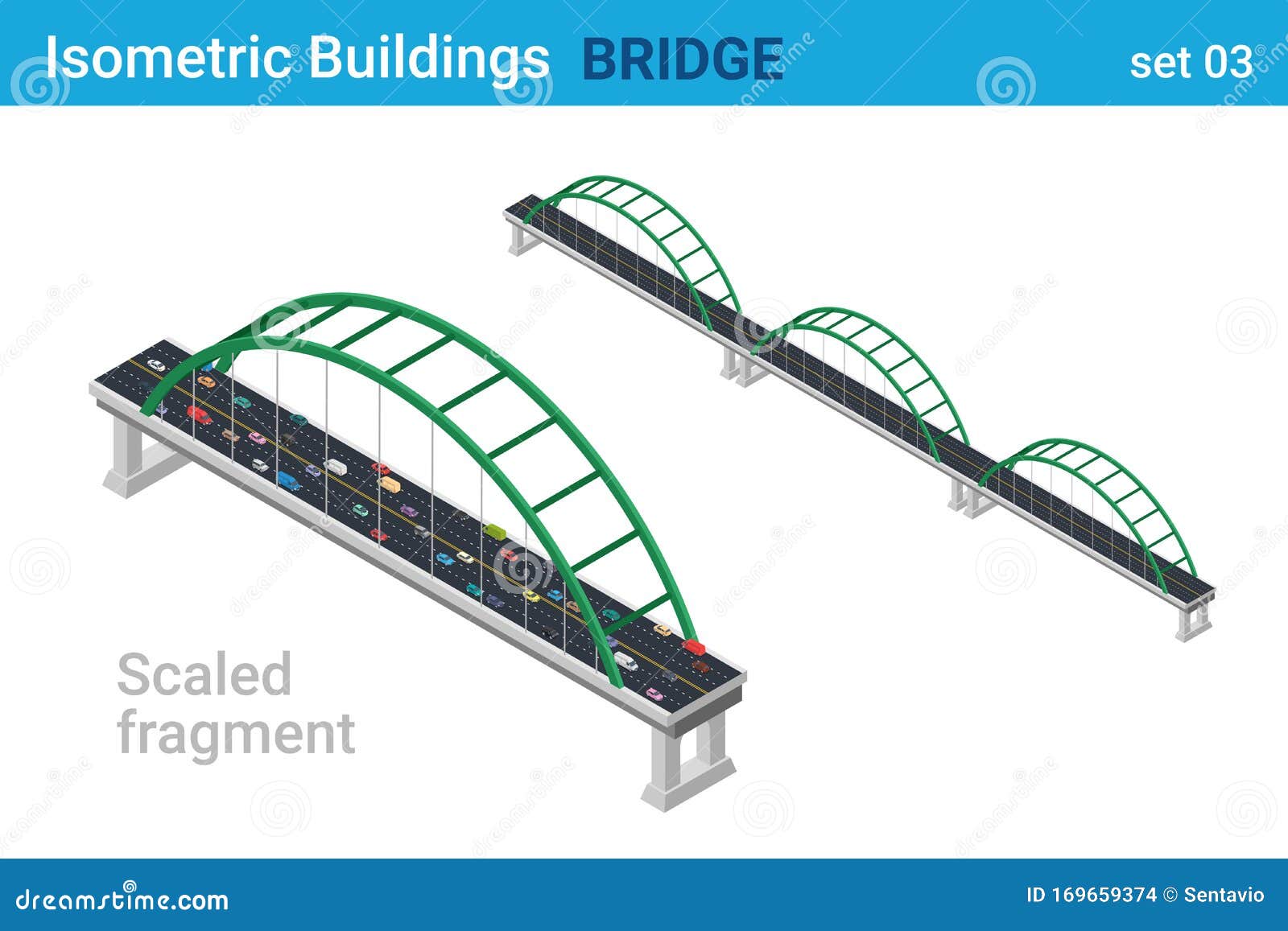 Isometric Bridge. Concrete Bridges Drawbridge River Arch Bridging City ...
