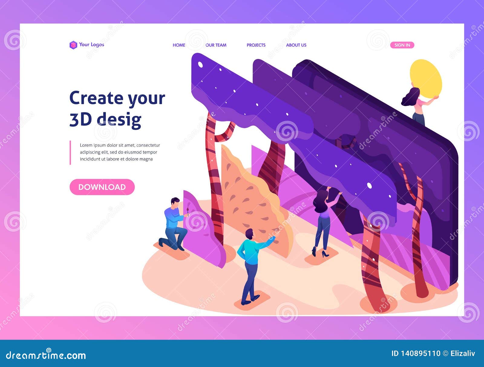 Isometric Bright Concept Of A Modern Program For Creating 3D ... Isometric Bright Concept Of A Modern Program For Creating 3D ...