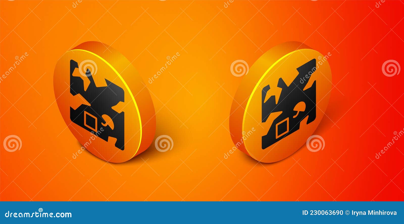 Isometric Broken Cardboard Box Icon Isolated on Orange Background. Box ...