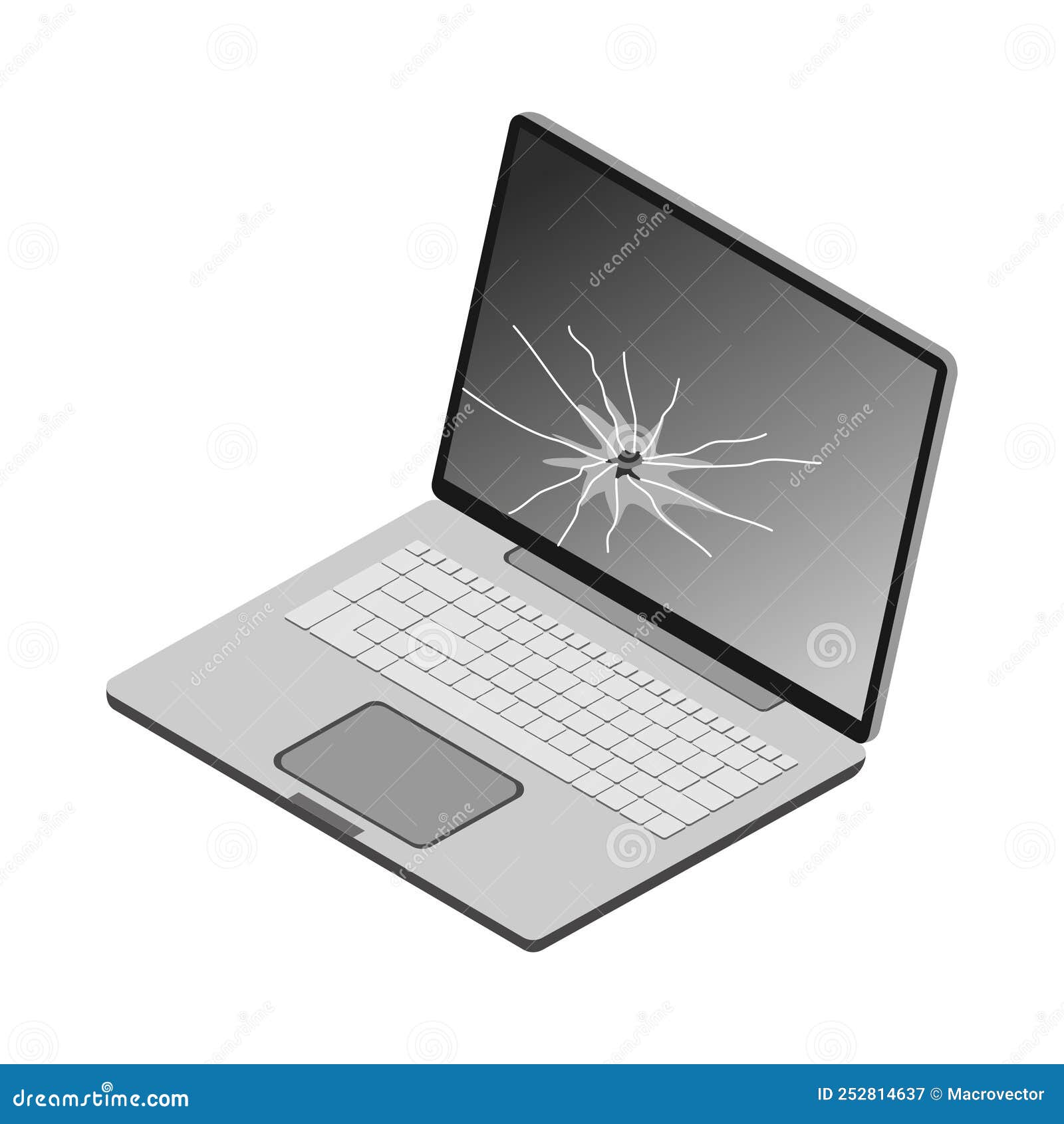 Broken Laptop Vector Illustration Isolated, Crashed Computer Flat ...