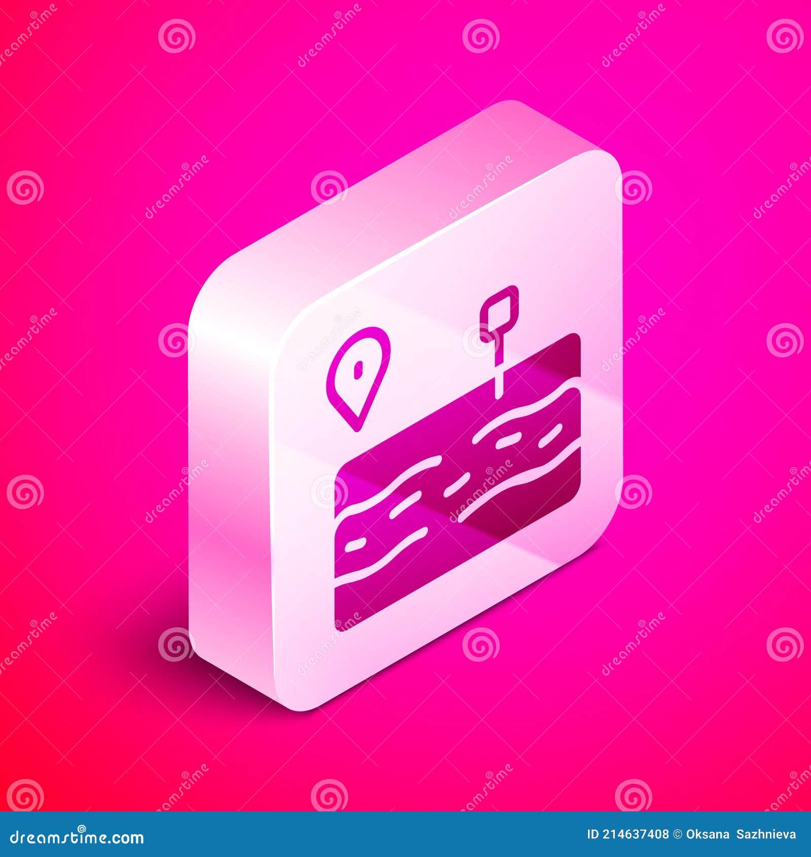Isometric Broken Road Icon Isolated on Pink Background. Silver Square ...