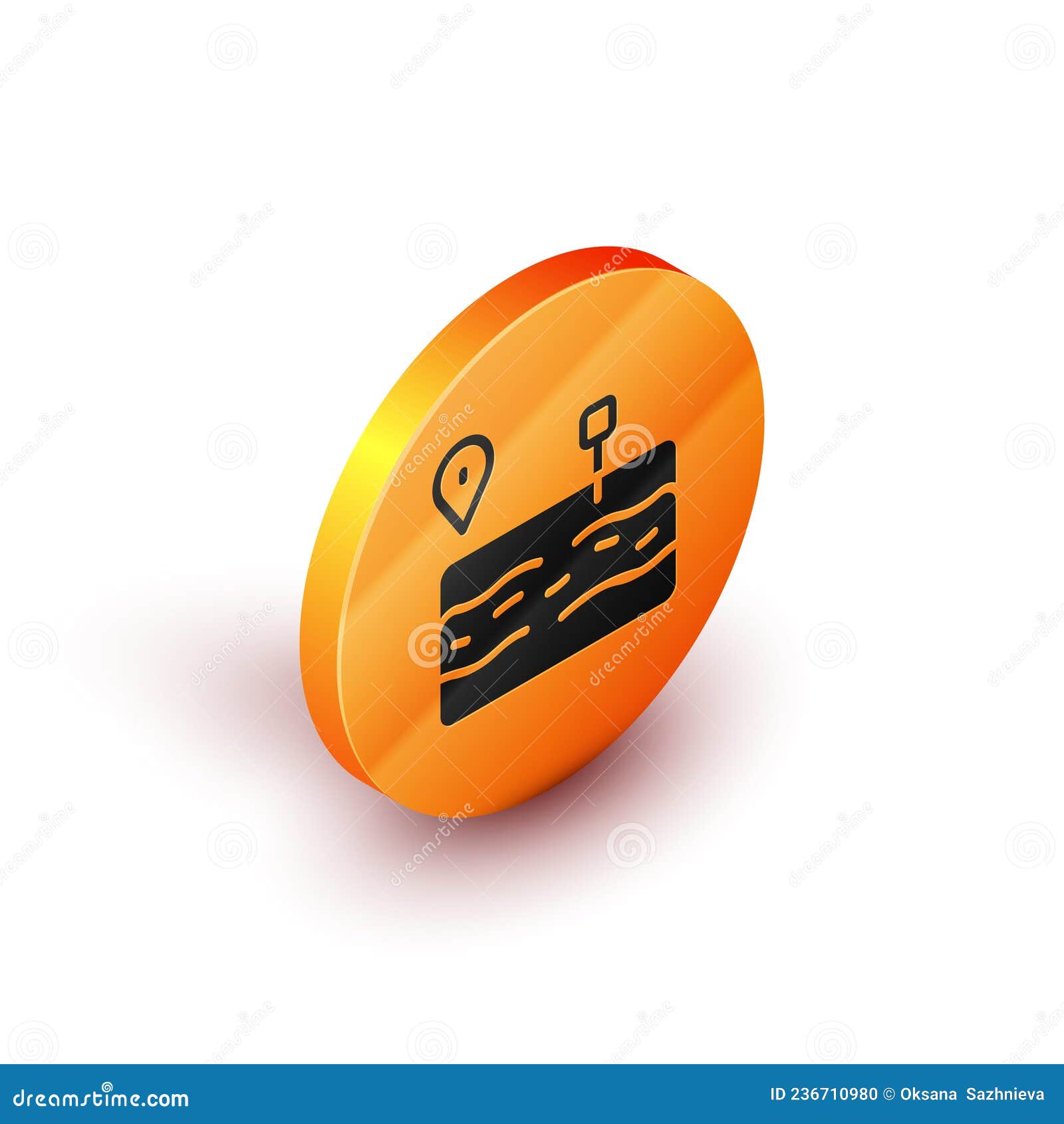 Isometric Broken Road Icon Isolated on White Background. Orange Circle ...