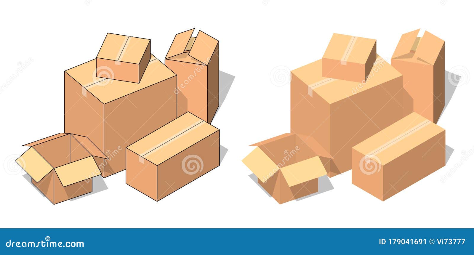 Isometric Brown Cardboard Boxes Stack. Vector Illustration for Moving ...