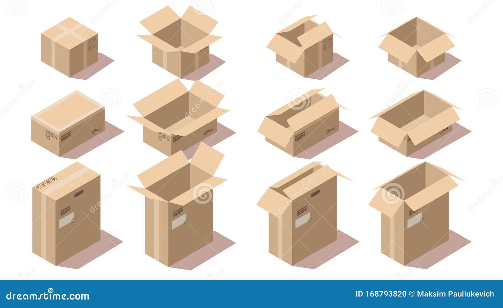 Isometric Cardboard Delivery Package Boxes Stock Vector - Illustration ...