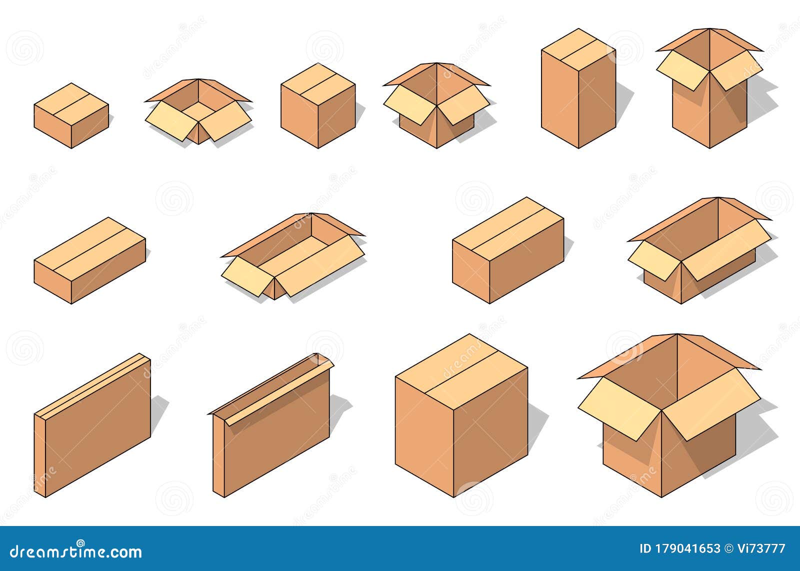 Isometric Brown Cardboard Boxes Stack. Vector Illustration For Moving ...