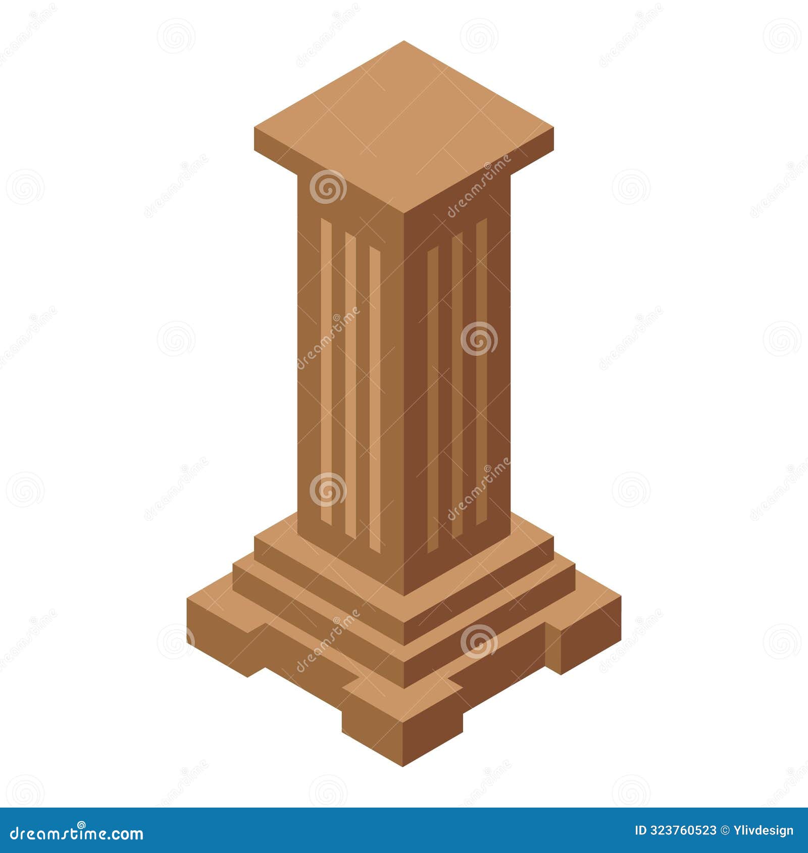 Isometric Brown Stone Pillar Standing on Pedestal Stock Illustration ...