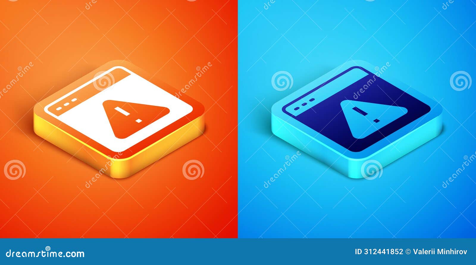 Isometric Browser with Exclamation Mark Icon Isolated on Orange and ...