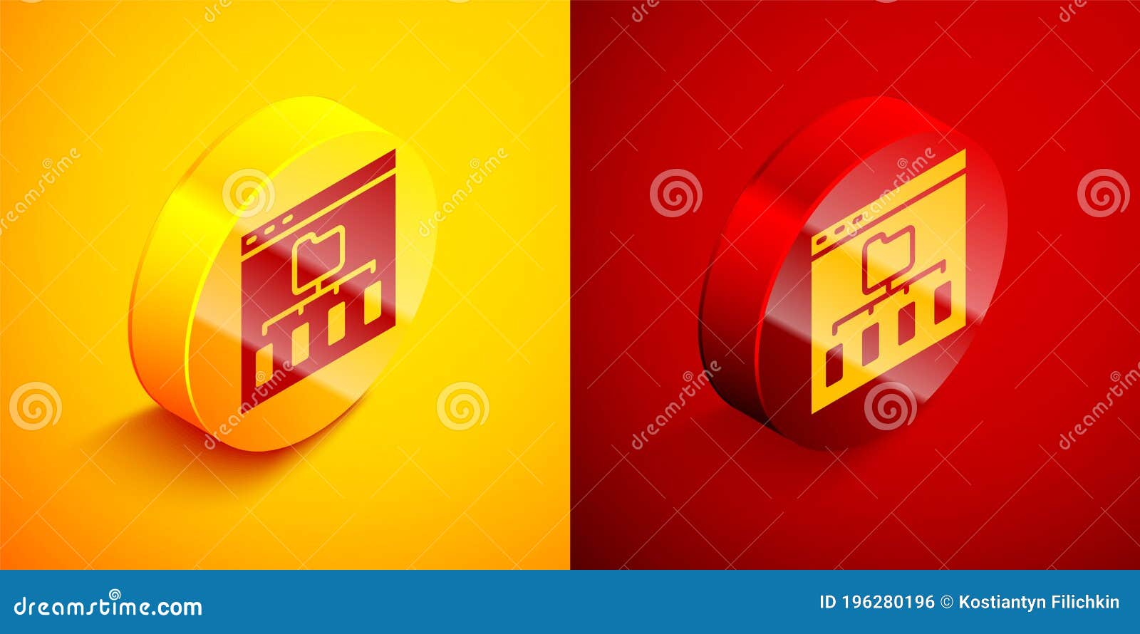 Isometric Browser Files Icon Isolated on Orange and Red Background ...