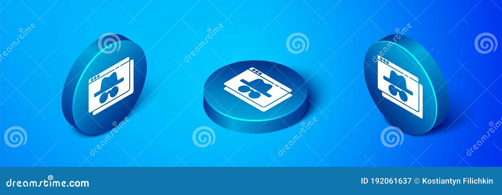 Isometric Browser Incognito Window Icon Isolated on Blue Background ...