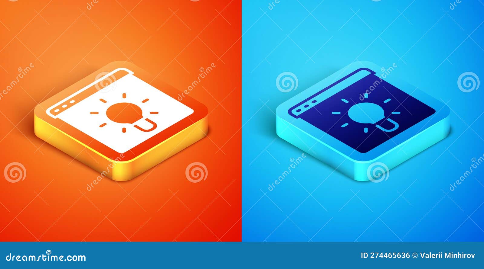 Isometric Browser Window Icon Isolated on Orange and Blue Background ...