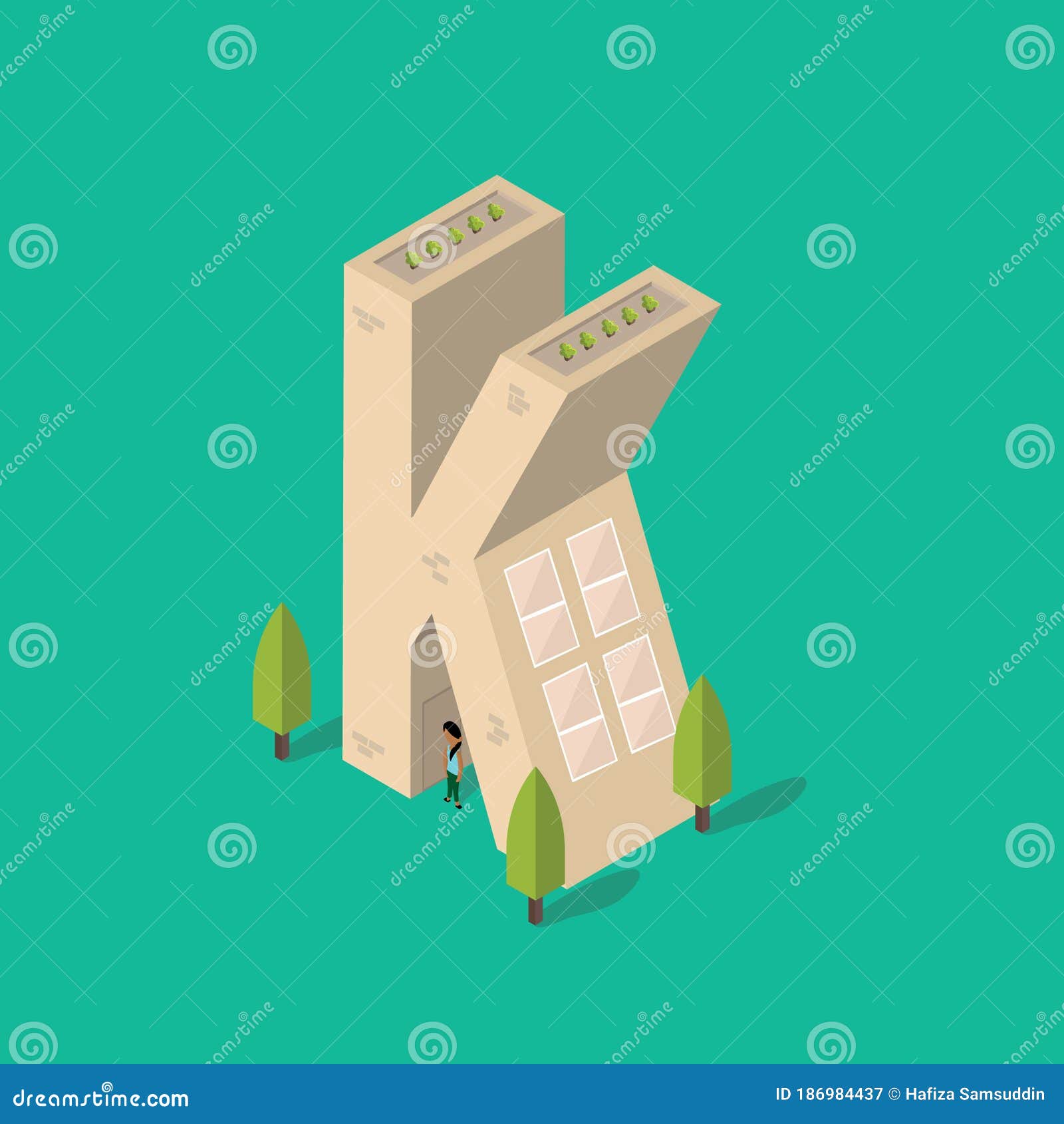 Isometric Building with Alphabet K. Vector Illustration Decorative ...