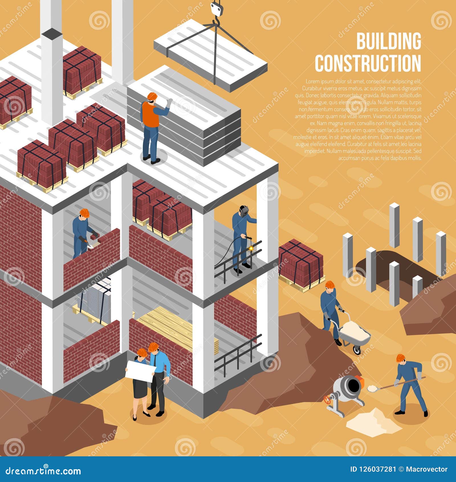 Isometric Building Construction Background Stock Vector - Illustration ...
