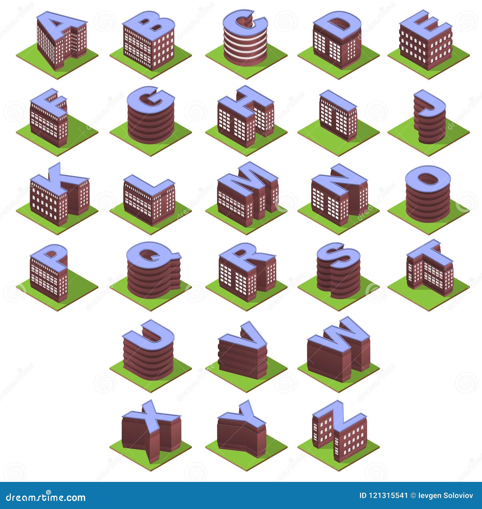 Isometric building letters stock vector. Illustration of exterior ...
