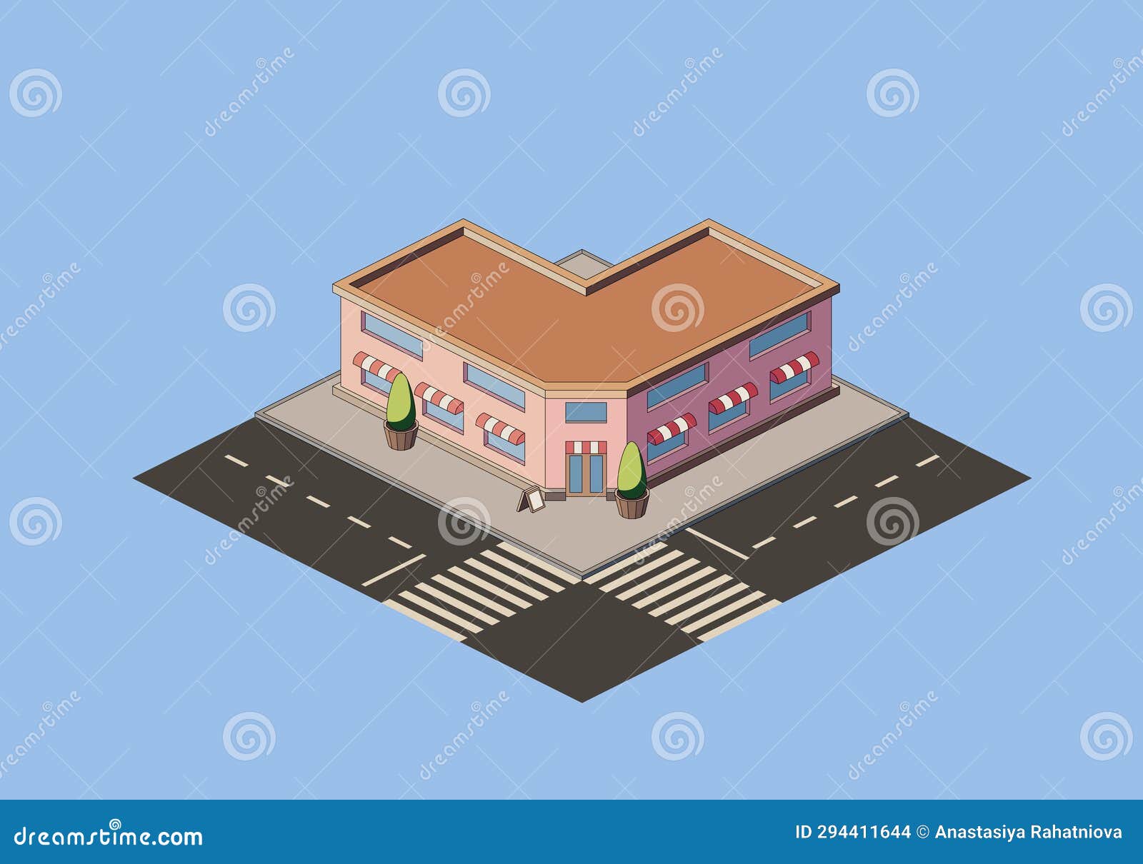 Isometric Building of a Shop at the Corner of the Street. Vector ...