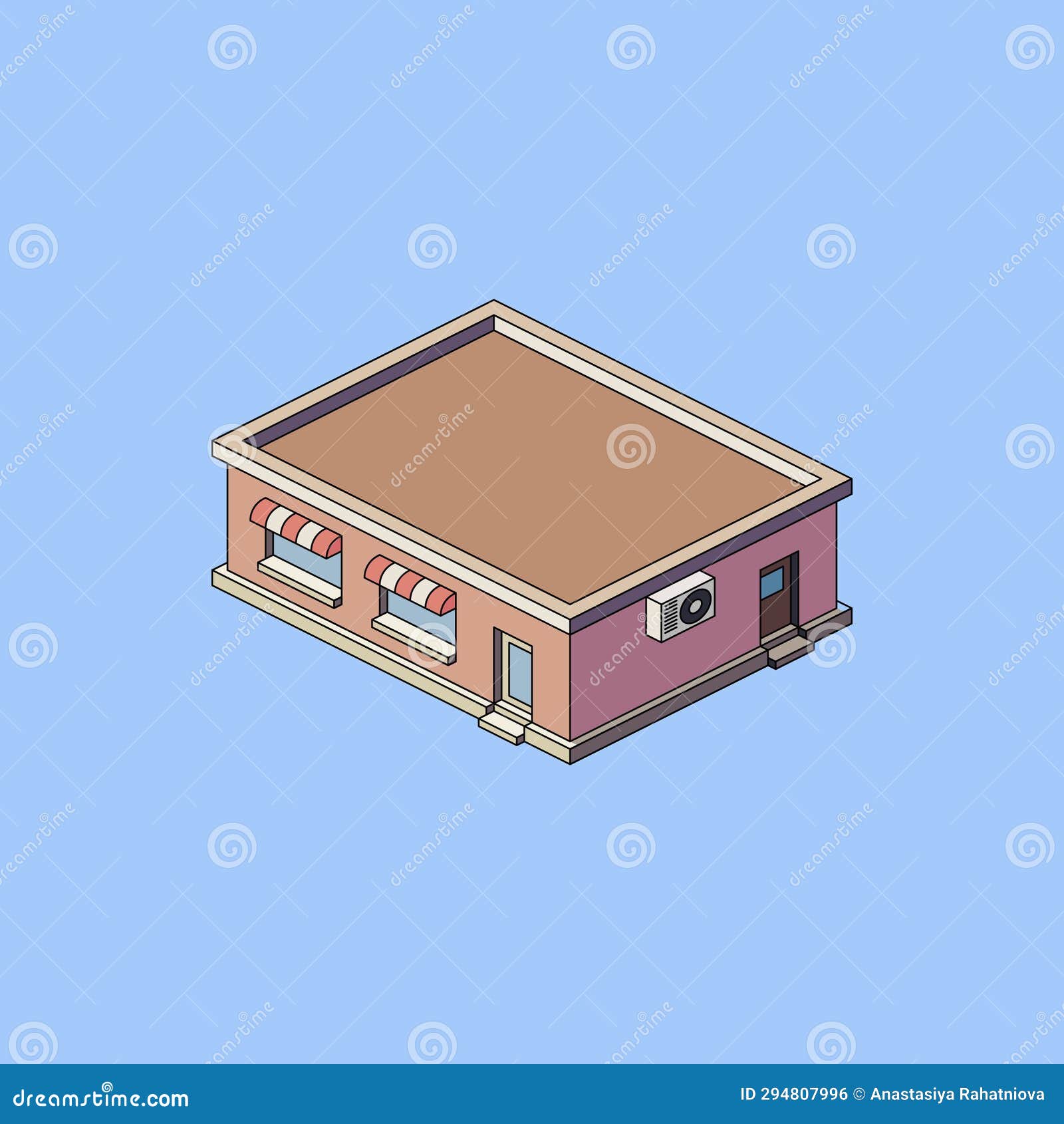 Isometric Building of a Shop at the Corner of the Street. Vector ...