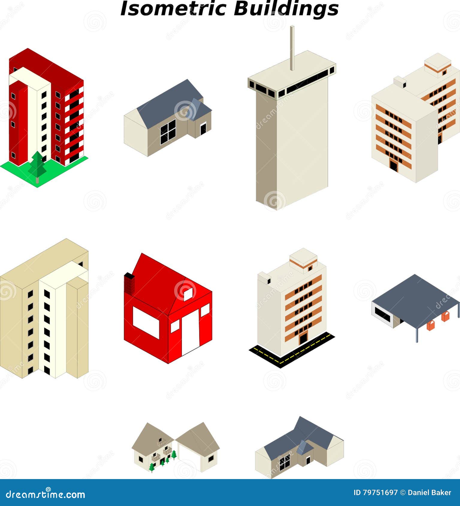 Isometric Buildings stock illustration. Illustration of house - 79751697