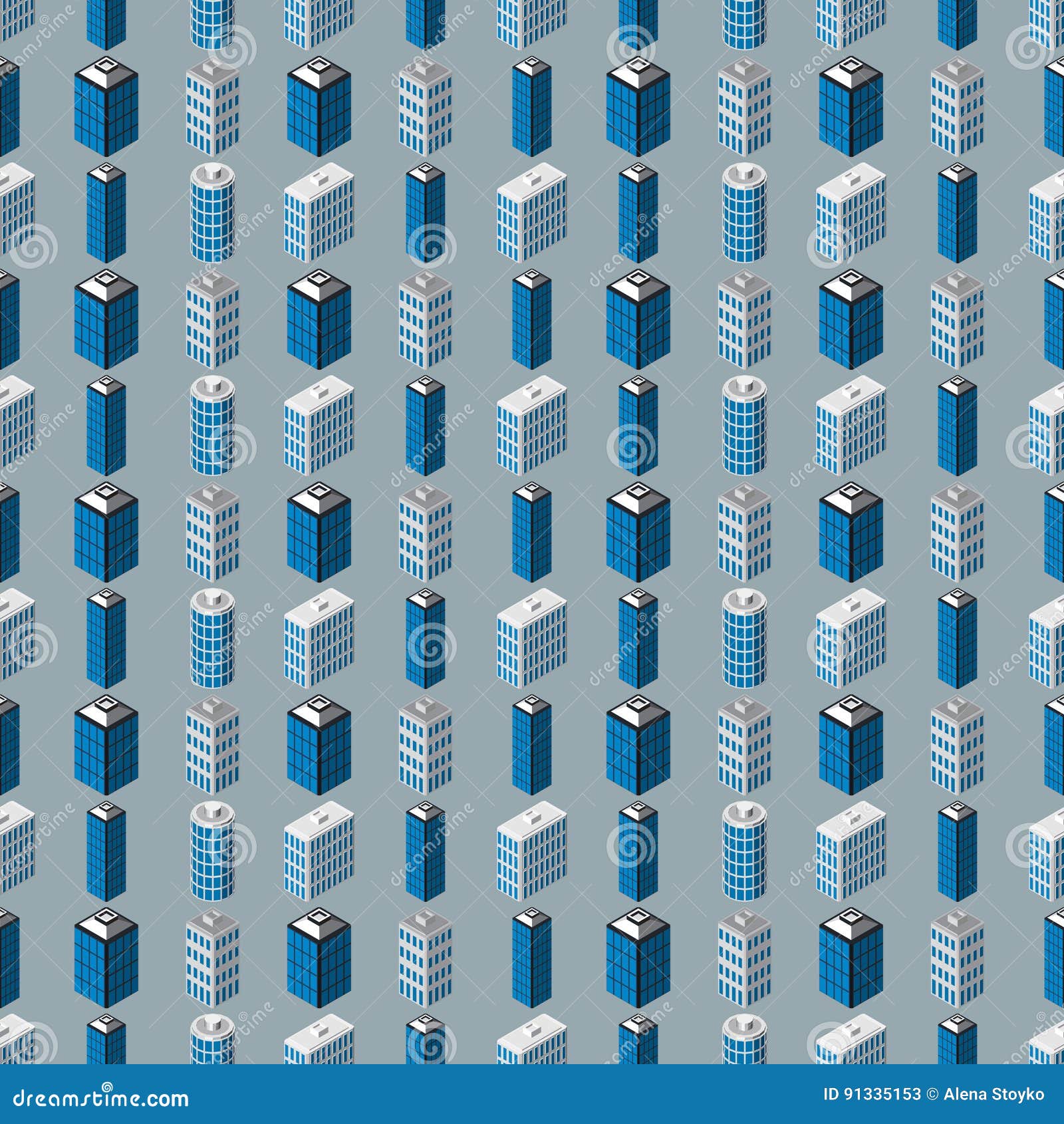 Isometric Buildings Seamless Pattern Stock Vector - Illustration of ...