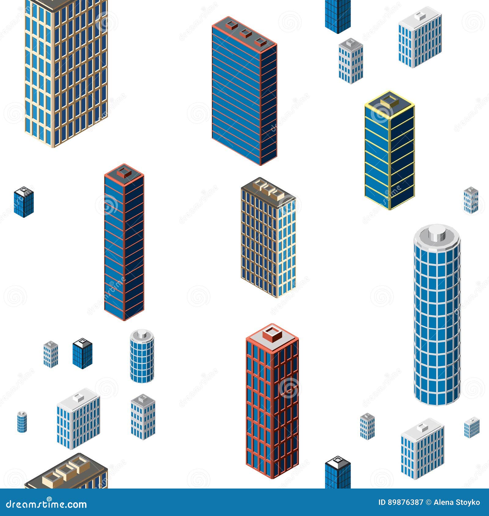 Isometric Buildings Seamless Pattern Stock Vector - Illustration of ...