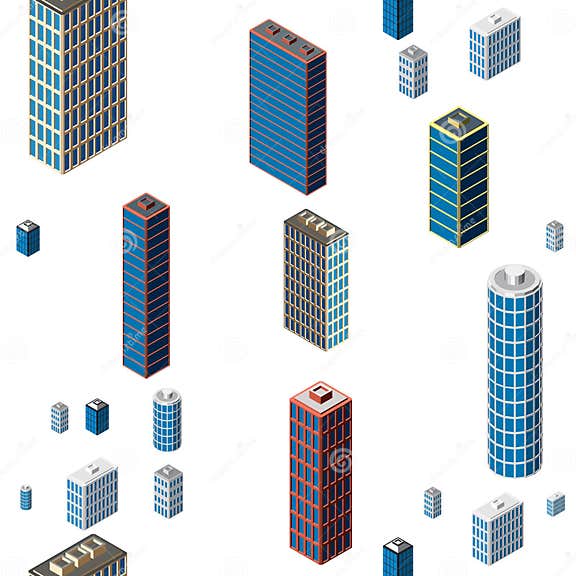 Isometric Buildings Seamless Pattern Stock Vector - Illustration of ...