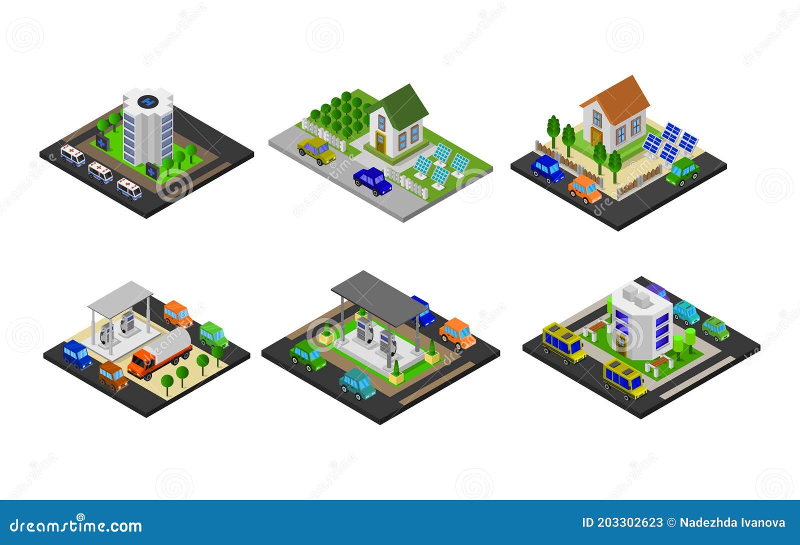 Isometric Buildings Set Vector Illustration Stock Illustration ...