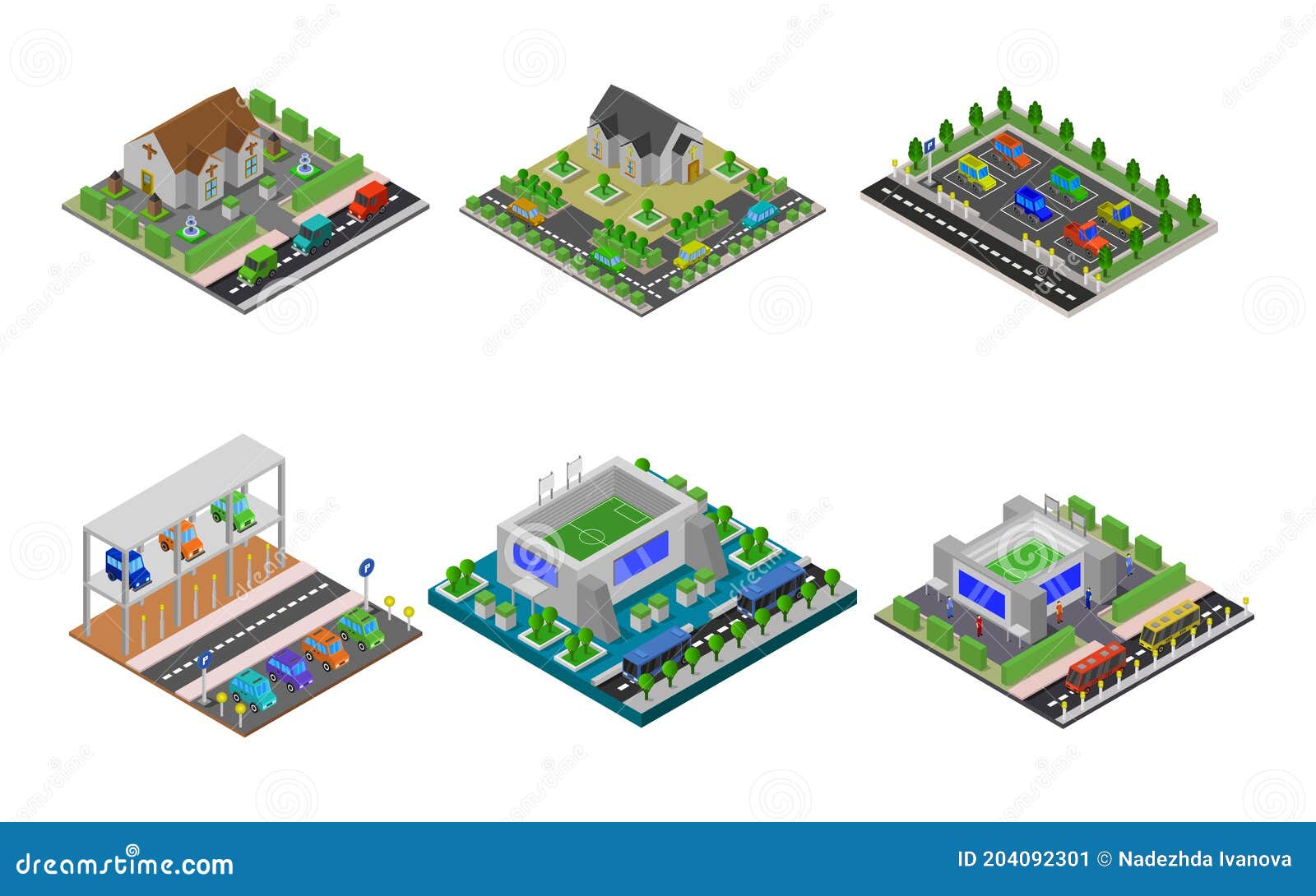 Isometric Buildings Set Vector Illustration Stock Illustration ...