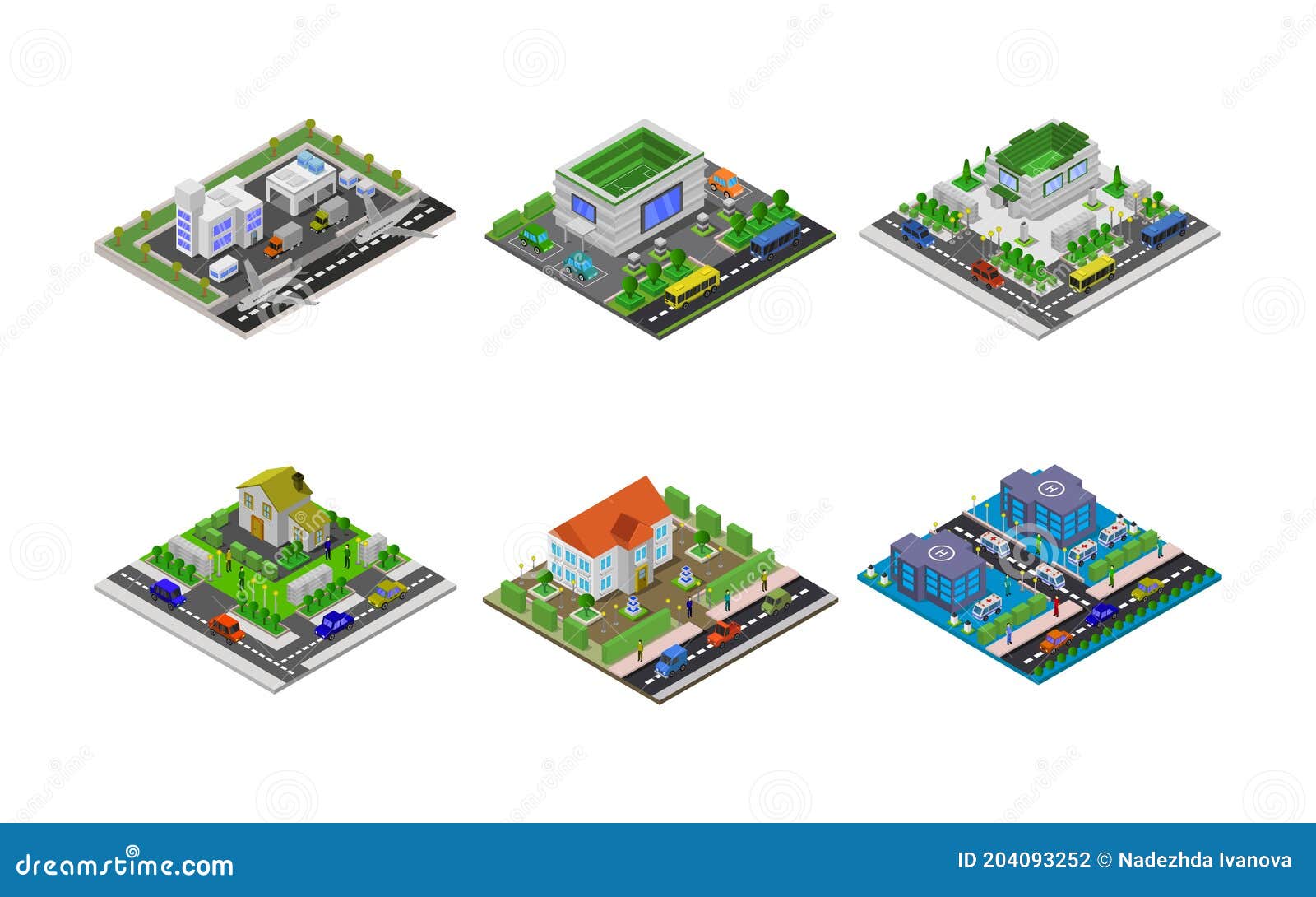 Isometric Buildings Set Vector Illustration Stock Illustration ...