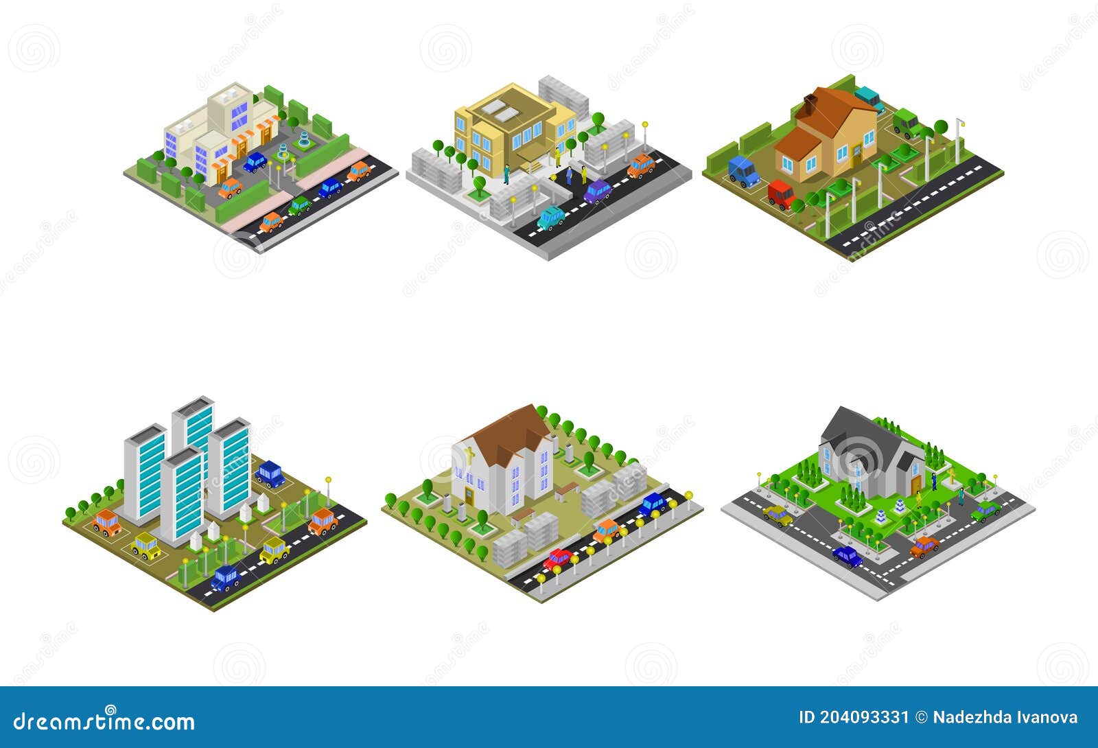 Isometric Buildings Set Vector Illustration Stock Illustration ...