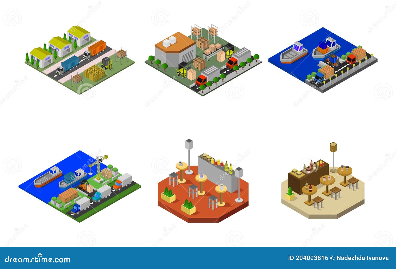Isometric Buildings Set Vector Illustration Stock Illustration ...