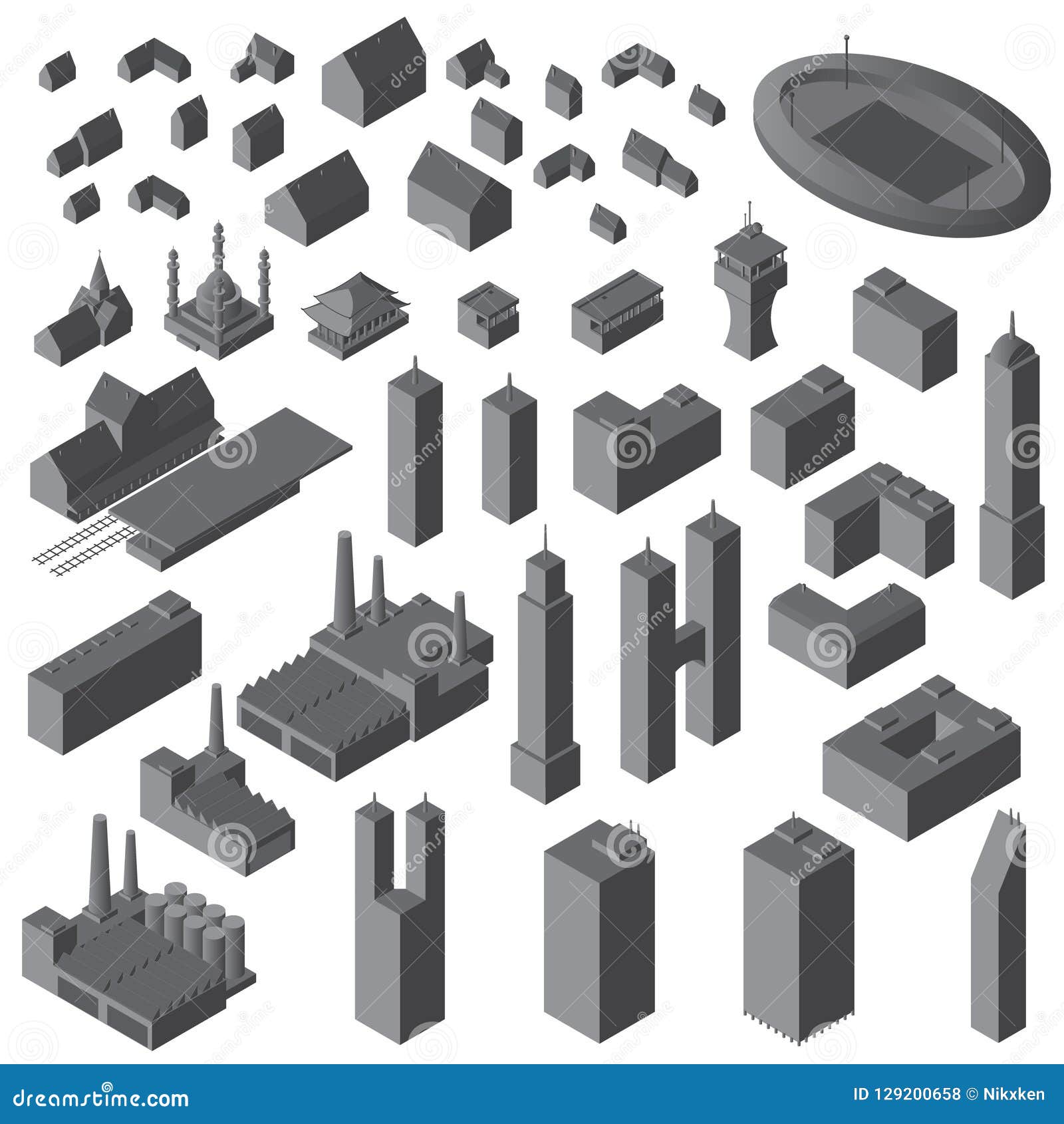 Isometric Buildings Set. Vector Simple Buildings Set Stock Vector ...