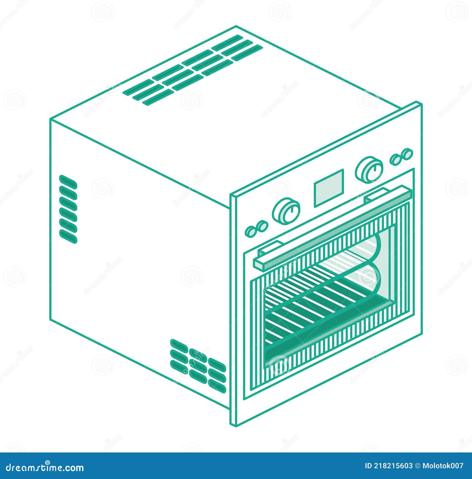 Isometric Built-in Oven Isolated on White Background. Outline Icon ...