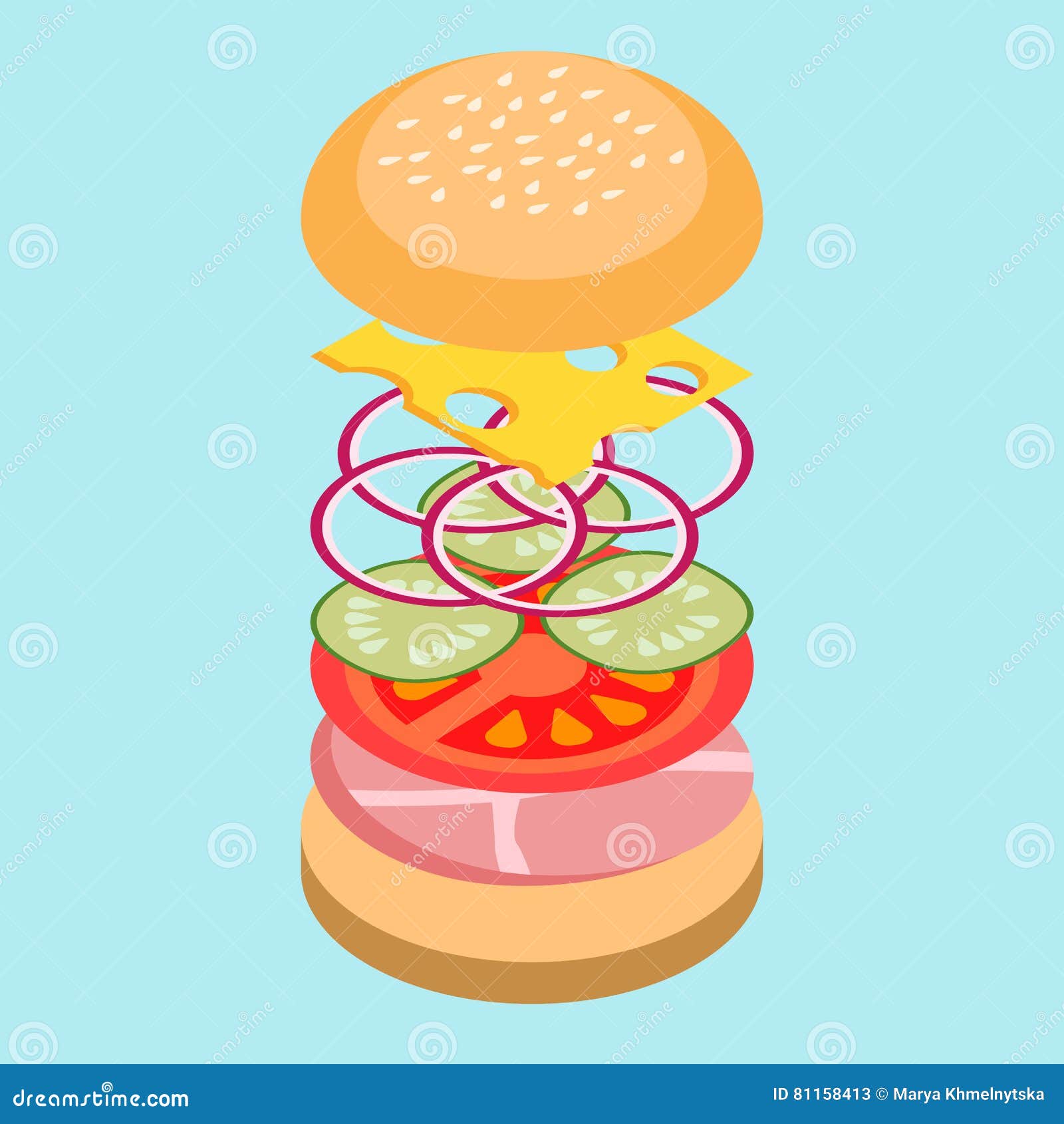 Isometric burger. stock vector. Illustration of cuisine - 81158413