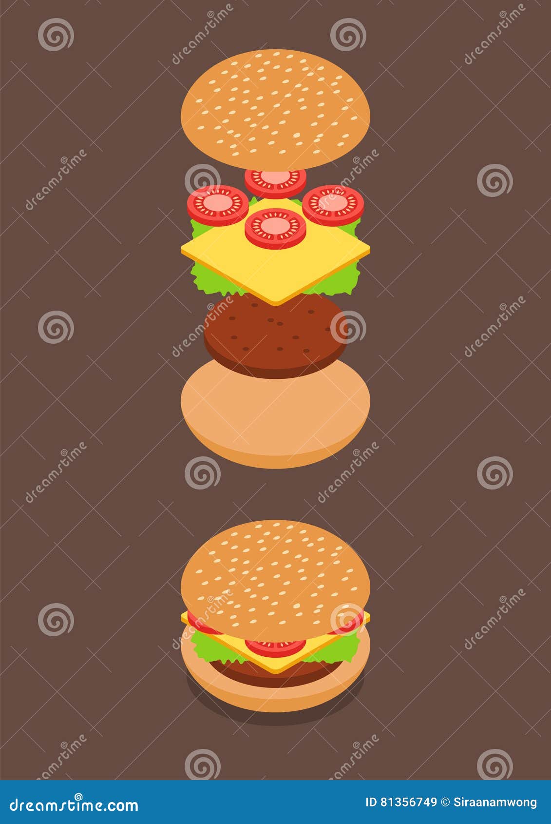 Isometric of Burger Ingredients Stock Vector - Illustration of dinner ...