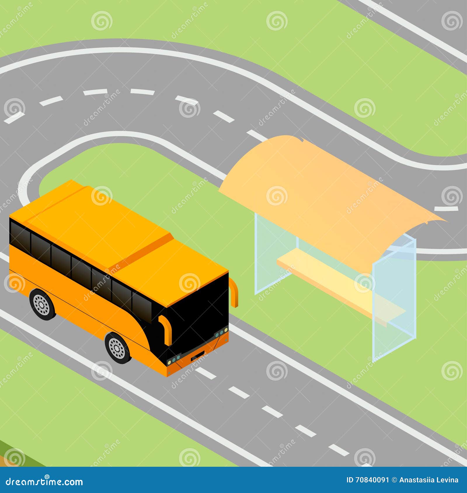 Isometric Bus Arriving To Stop Stock Illustration - Illustration of ...