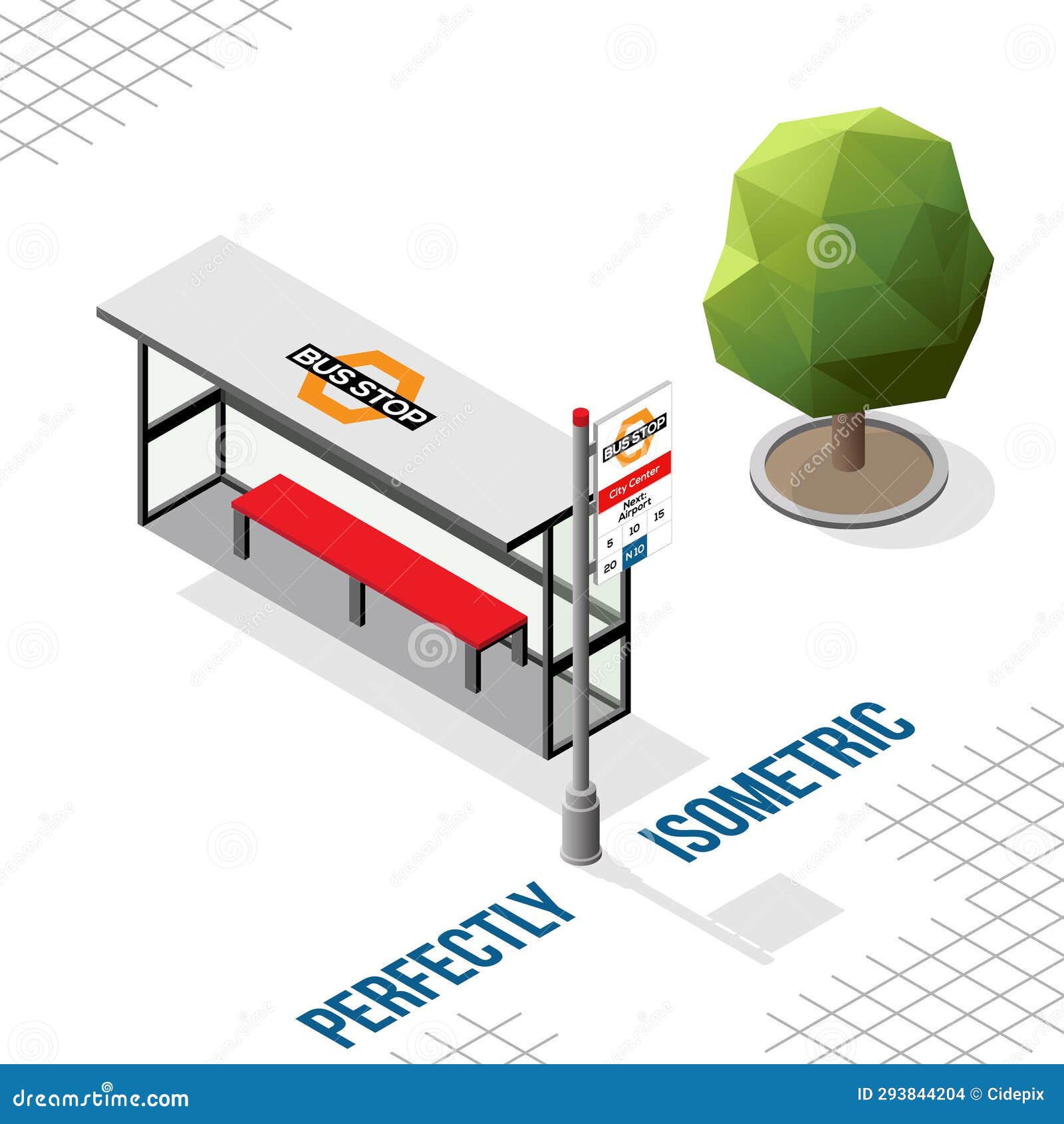 Isometric Bus Stop Facing Left with a Tree Stock Vector - Illustration ...