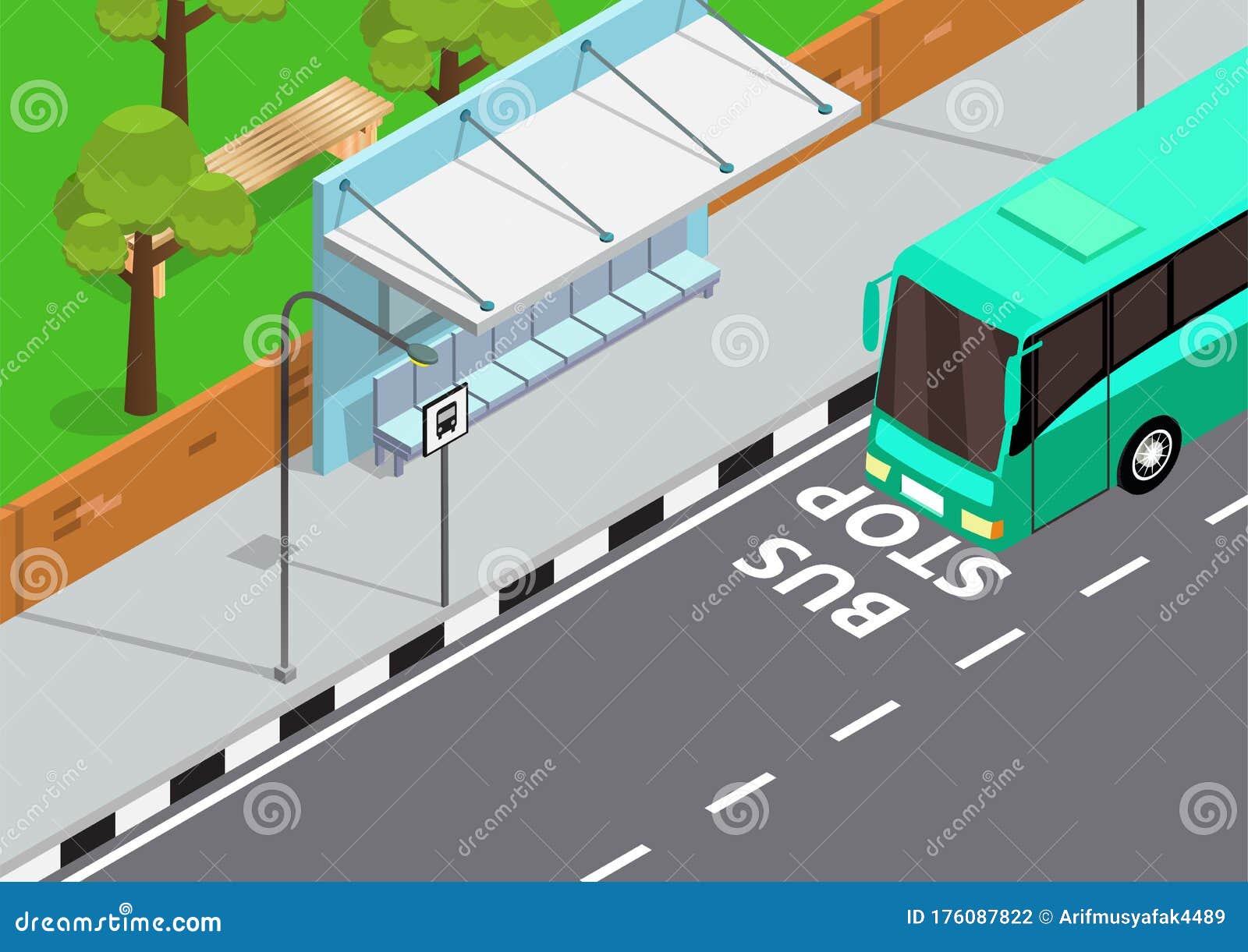 Isometric Bus Stop Illustration Stock Vector - Illustration of ...