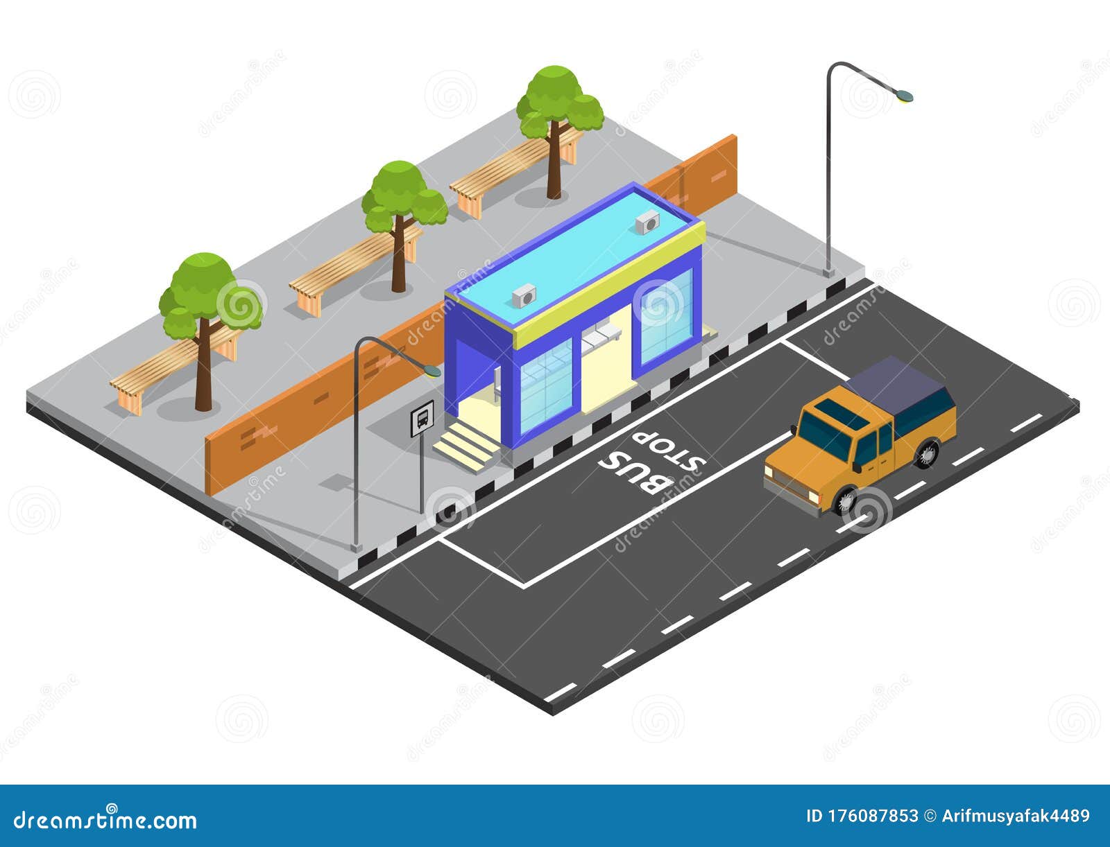 Isometric Bus Stop Illustration Stock Vector - Illustration of isolated ...