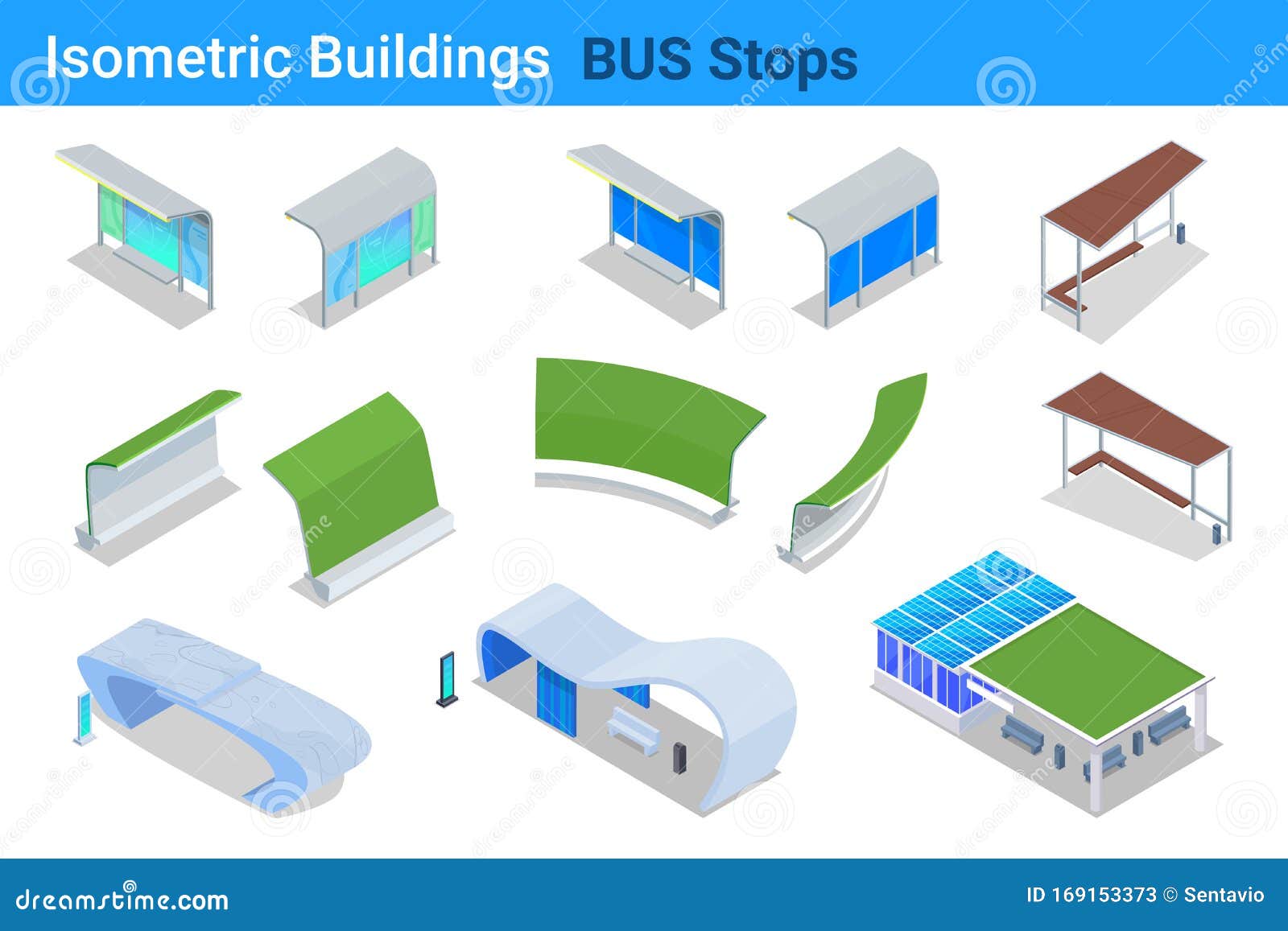 Isometric Bus Stop Station Shelters Flat Vector Collection Stock Vector ...