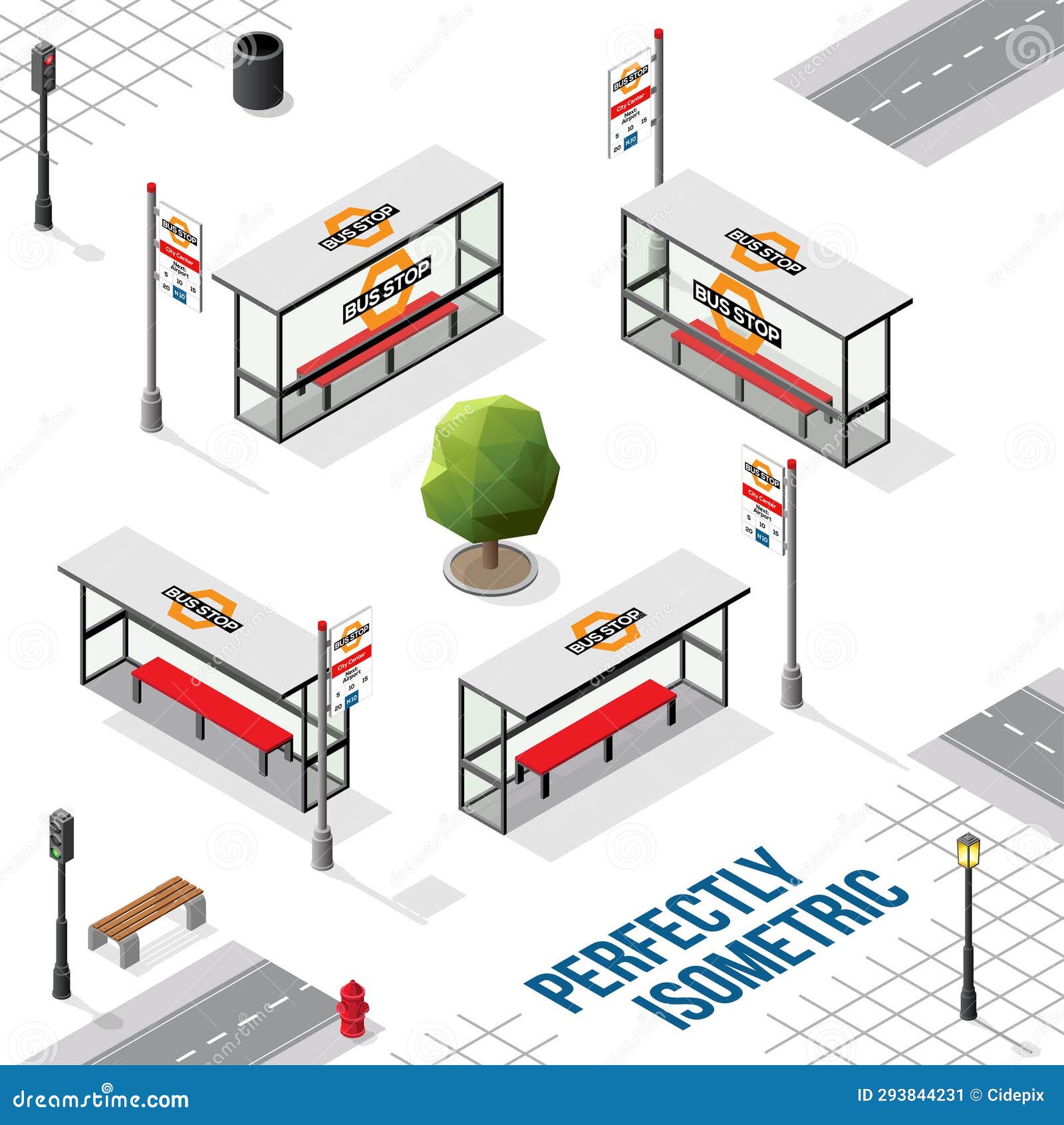 Isometric Bus Stops from Front Back Right and Left Views Stock Vector ...