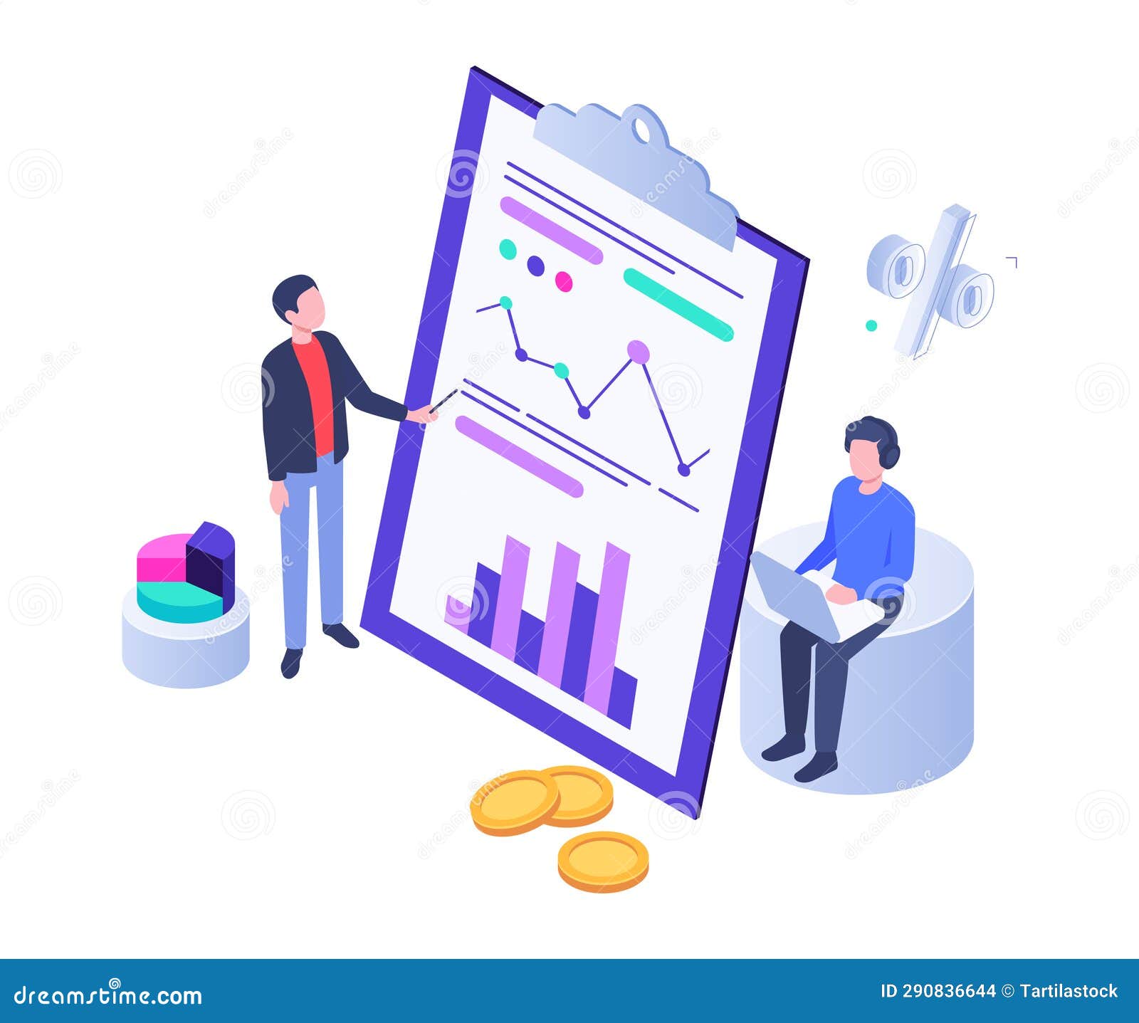 Isometric Business Analysis with Chart and Graphics Stock Vector ...