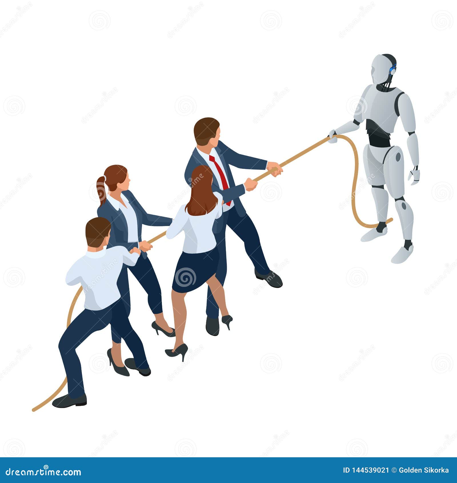 Business Rope Pulling. Tug War, People Confrontation Flat Concept ...