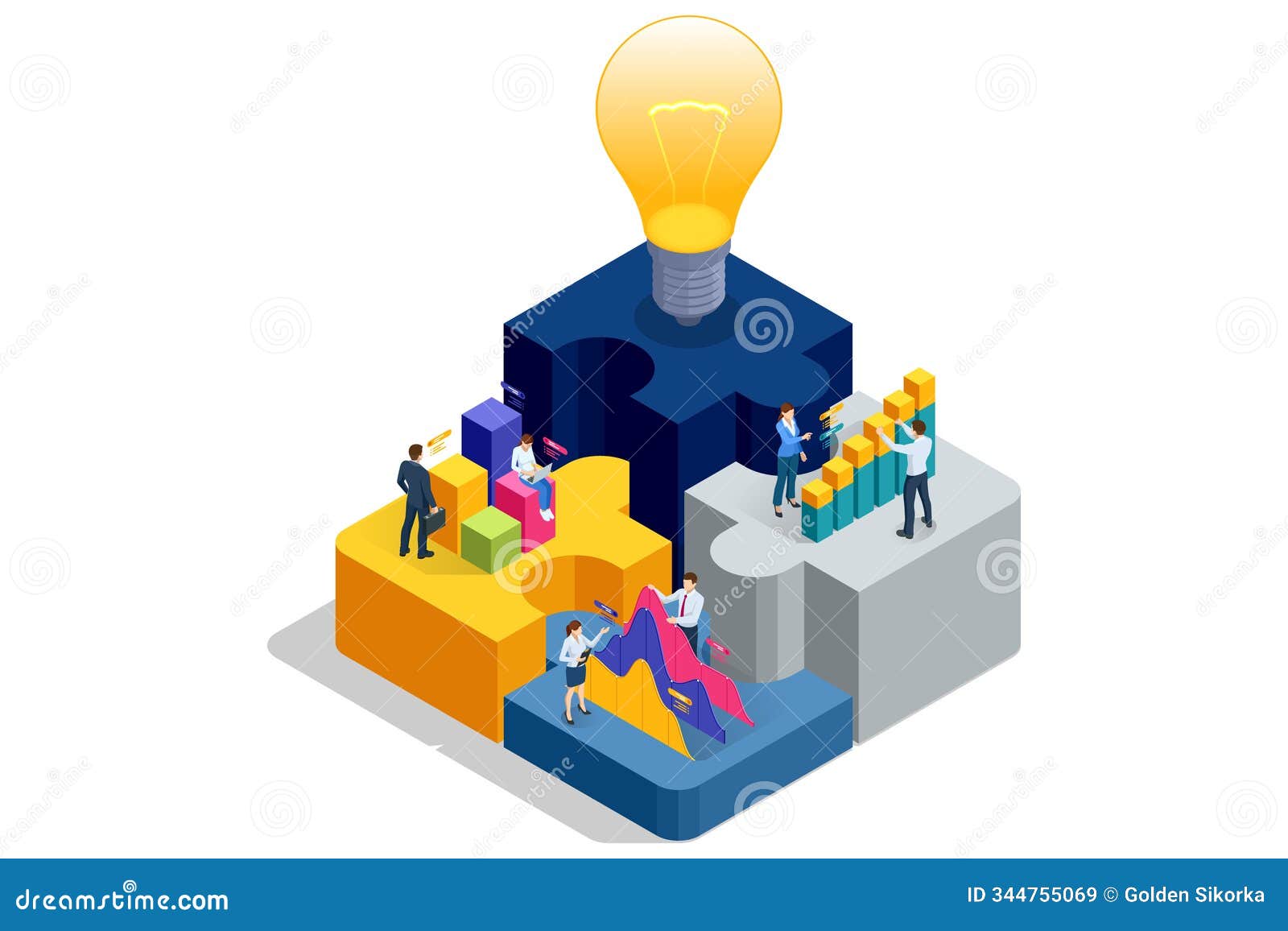Puzzle Teamwork Metaphor, Bright Color Contrast, Sharp Focus, Isolated ...