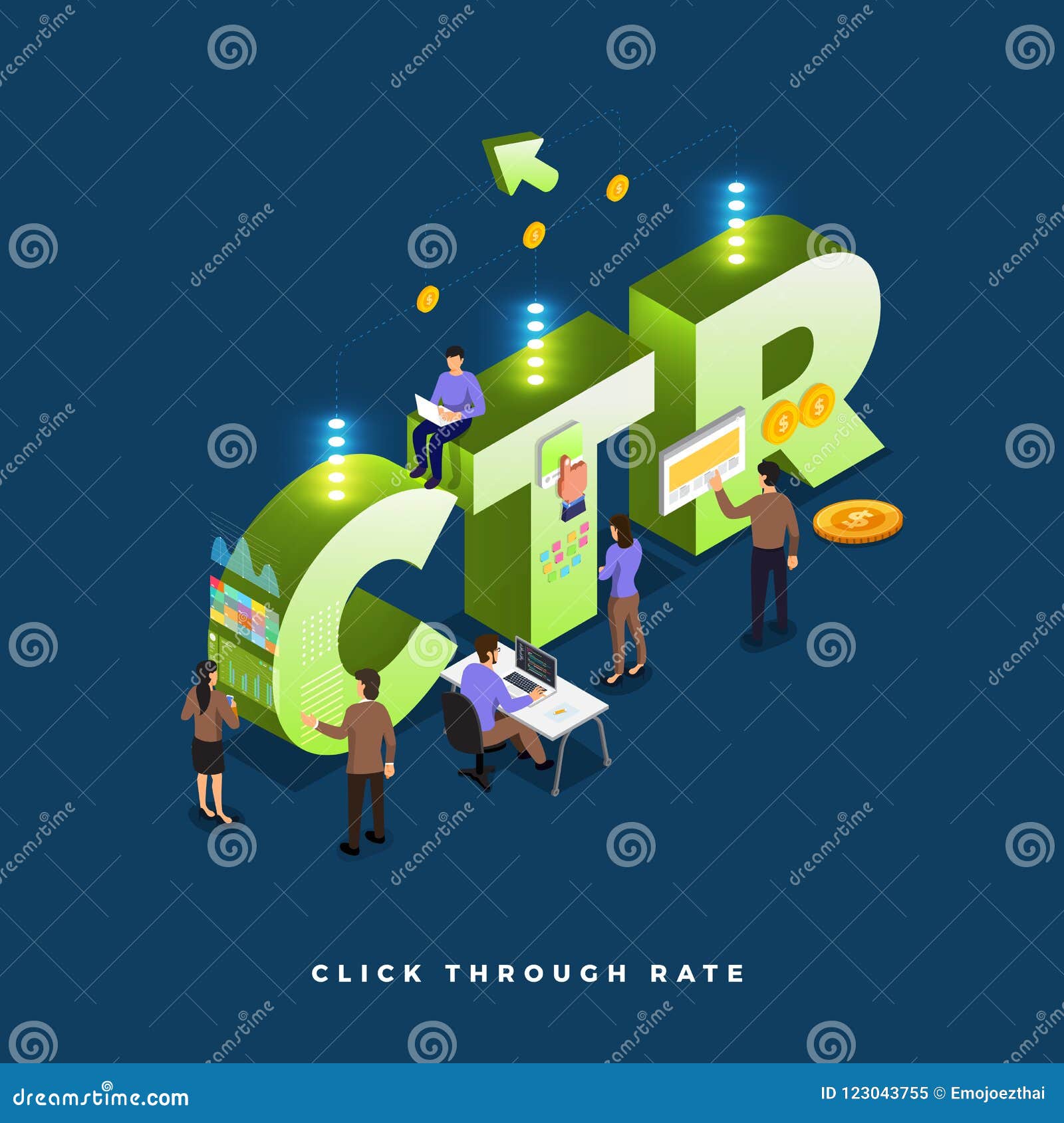 CTR, Click Trough Rate. Concept With Keywords, Letters, And Icons. Flat ...