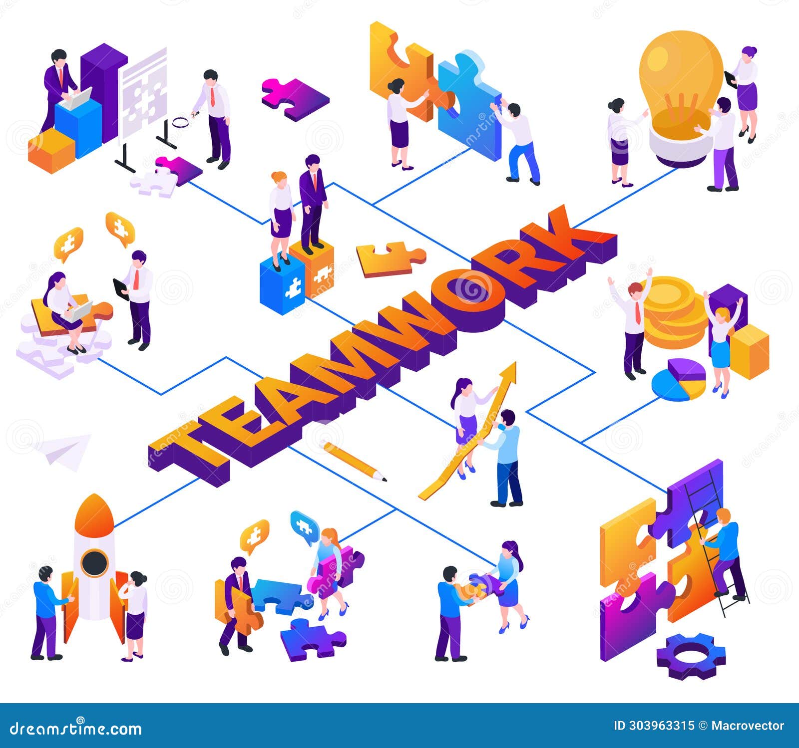 Isometric Business Teamwork Flowchart Stock Illustration - Illustration ...