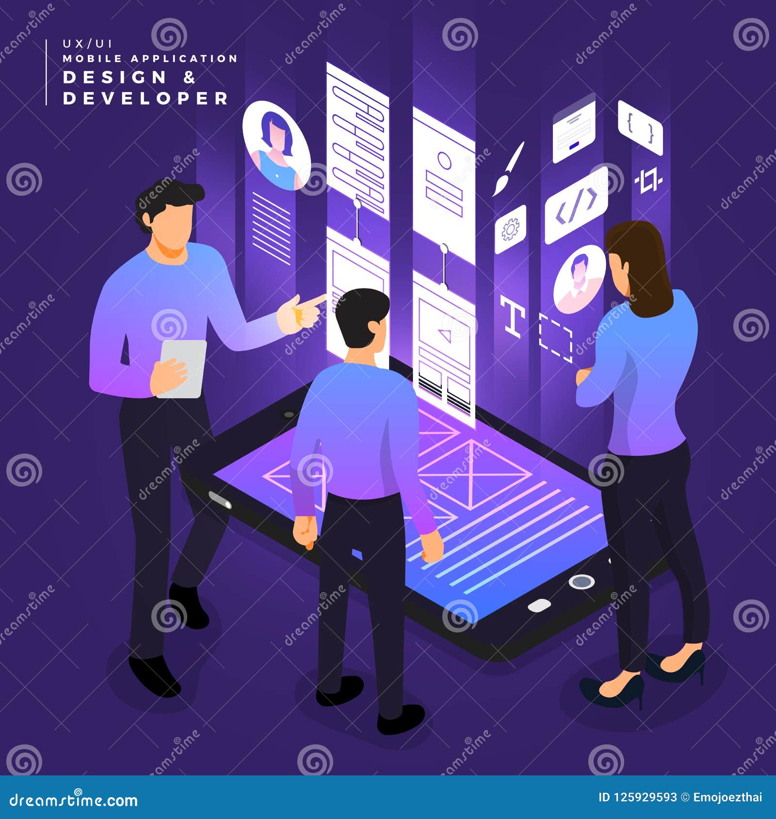 Isometric Business UI/UX Team Stock Vector - Illustration of computer ...