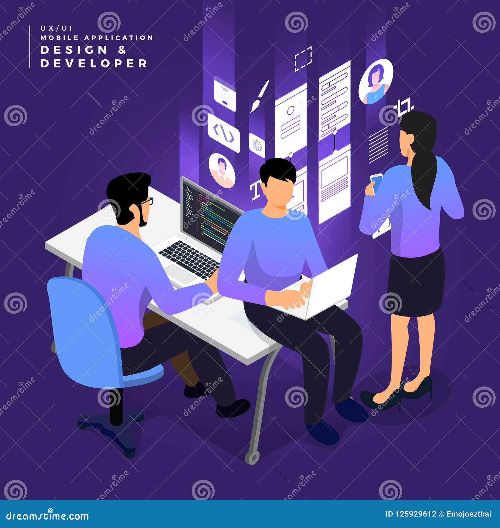 Isometric Business UI/UX Team Stock Vector - Illustration of flat ...