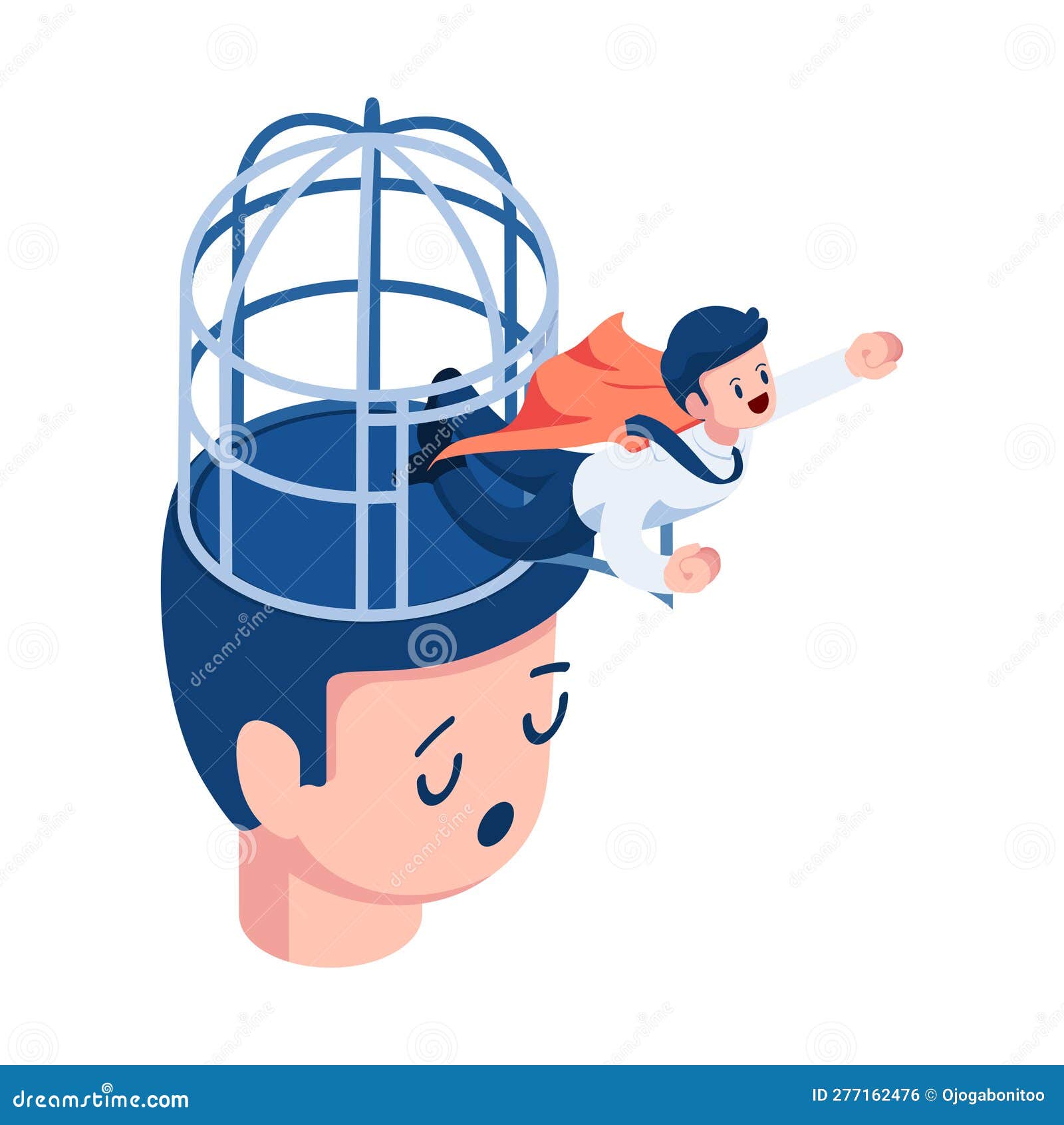 Isometric Businessman Breaking Cage on Head Stock Illustration ...