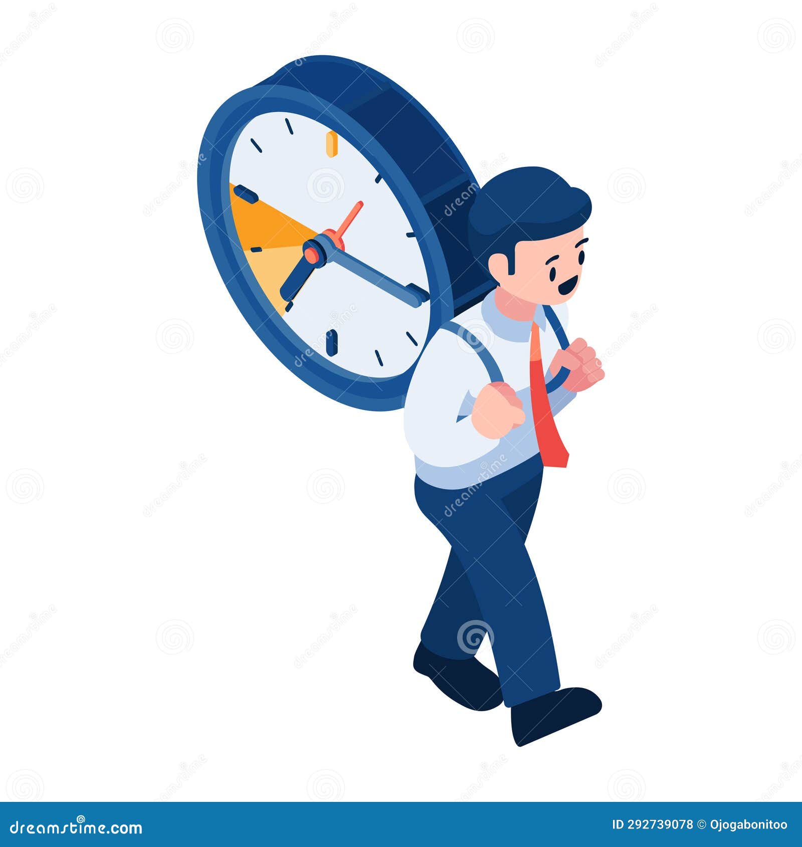 Isometric Businessman Carrying Clock and Going Forward Stock Vector ...
