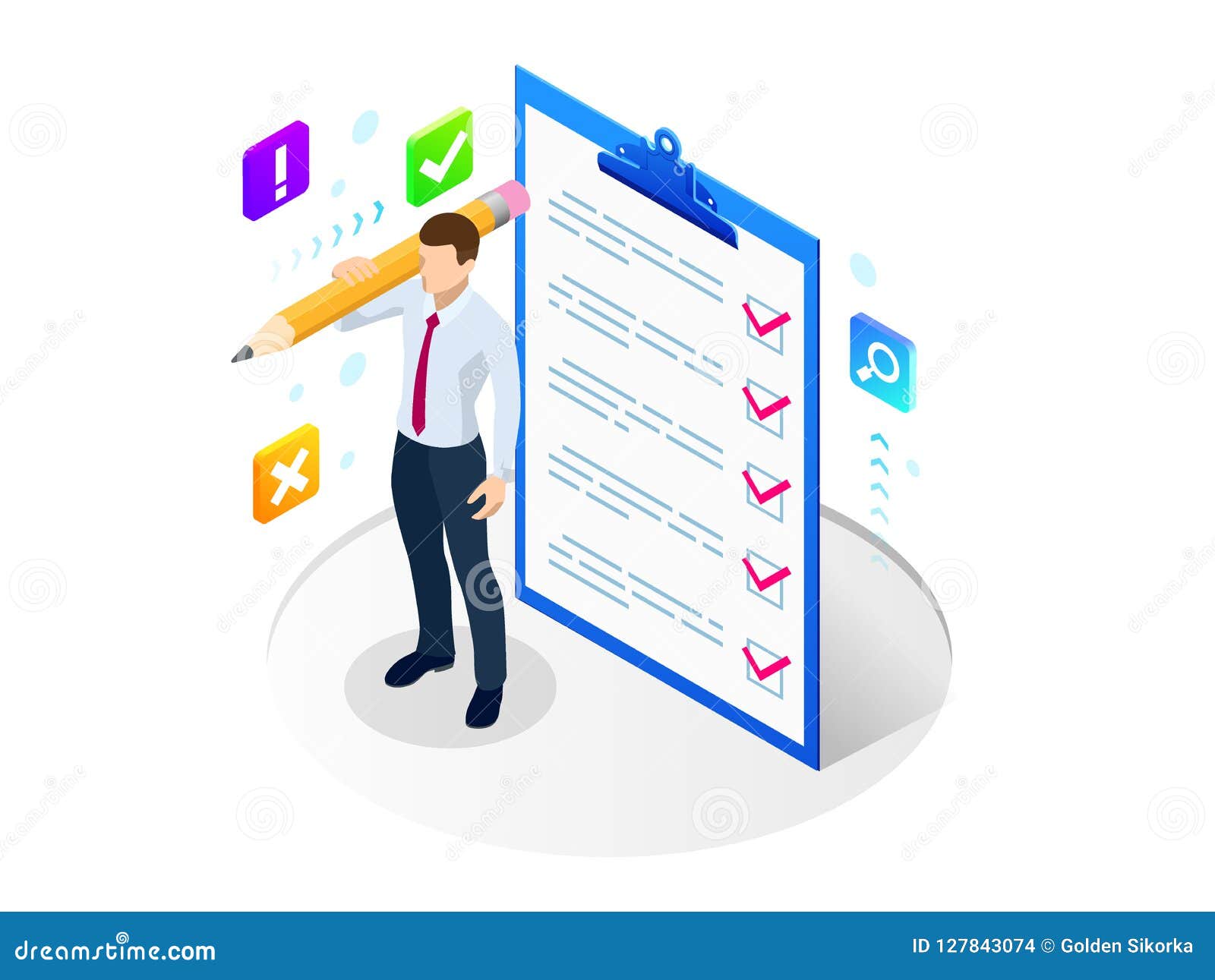 Isometric Businessman with Checklist and To Do List. Clipboard with a ... Isometric Businessman with Checklist and To Do List. Clipboard with a ...