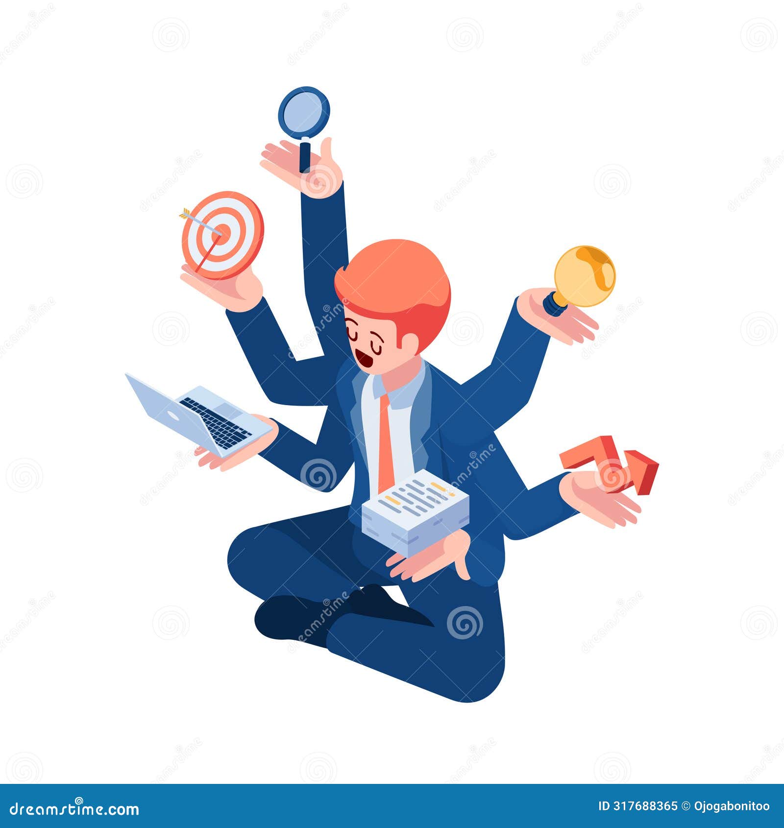 Isometric Businessman Doing Many Tasks at the Same Time Stock ...